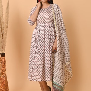Pure Cotton White Colour Hand Block Dress Floral Print With Dupatta - Etsy