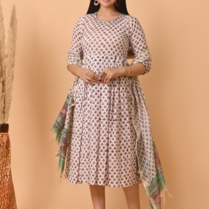 Pure Cotton White Colour Hand Block Dress Floral Print With Dupatta - Etsy