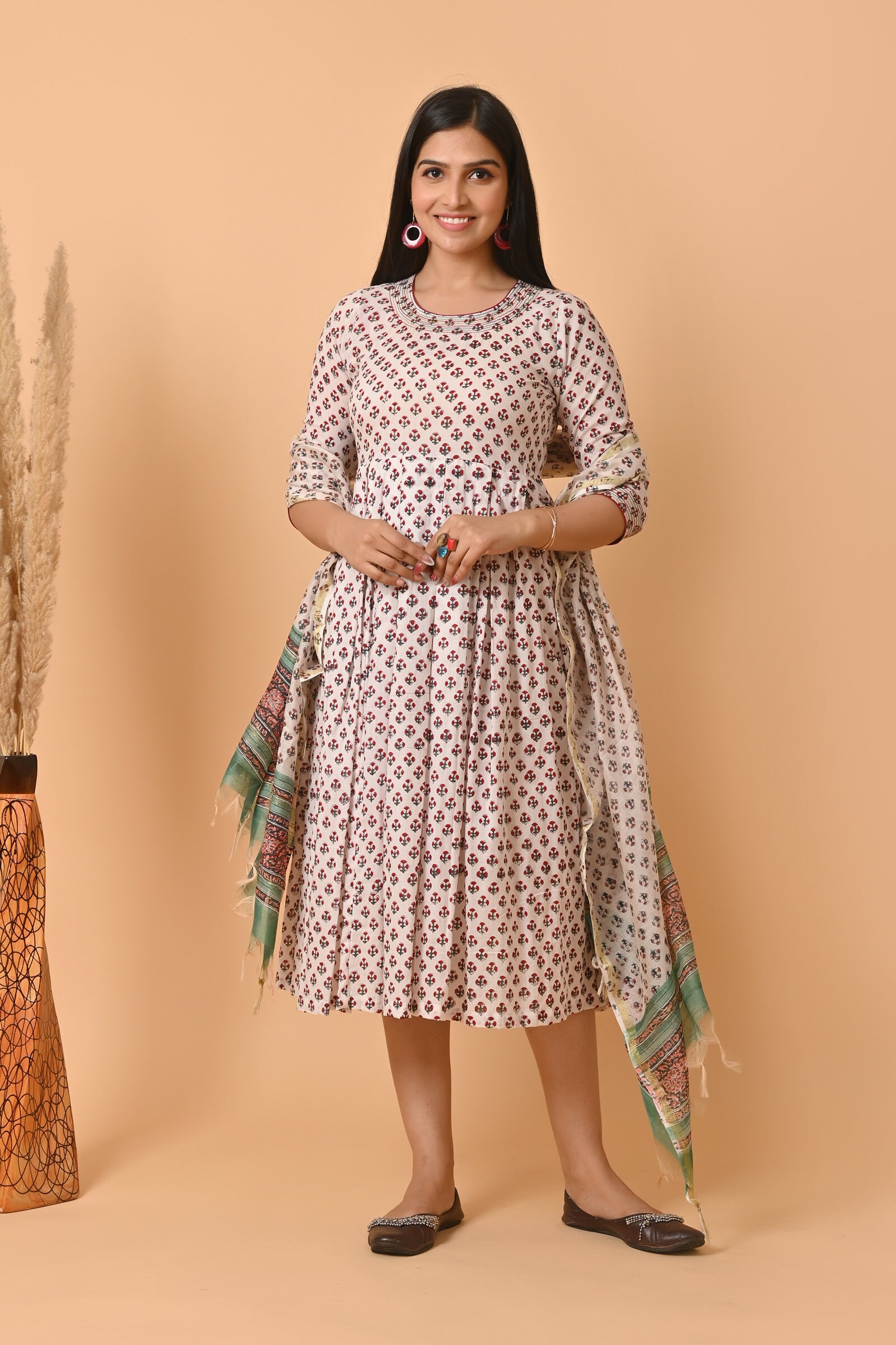 Pure Cotton White Colour Hand Block Dress Floral Print With Dupatta - Etsy