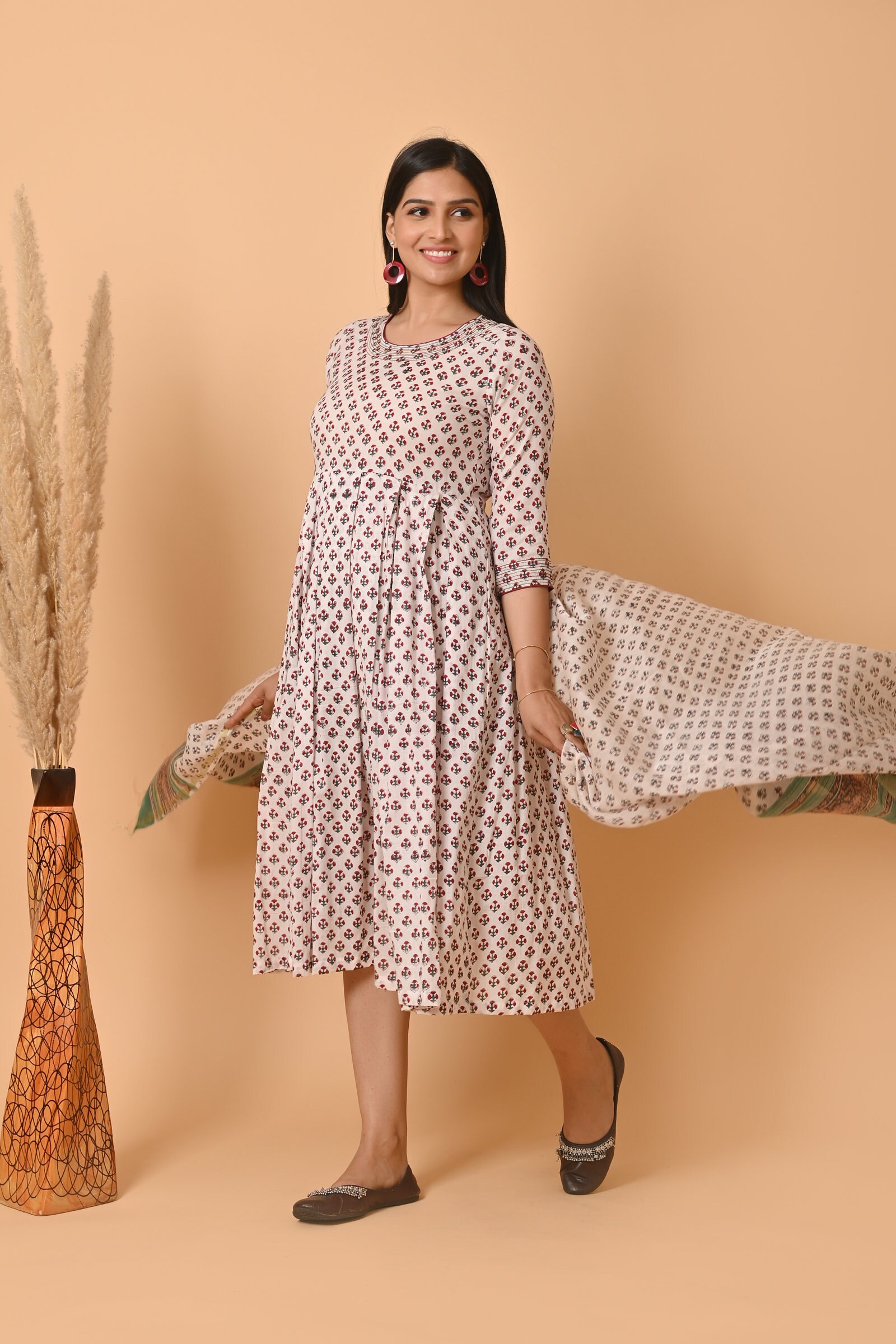 Pure Cotton White Colour Hand Block Dress Floral Print With Dupatta - Etsy