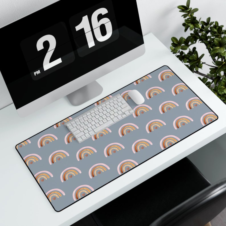 Cute Gray Boho Rainbow Pattern LED Desk Pad,mouse Pad,minimalism,desk ...