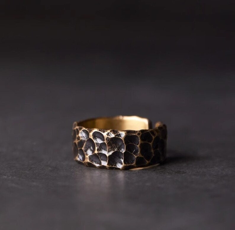 Vintage Brass Punk Ring: Striking Pattern Open Band - Etsy