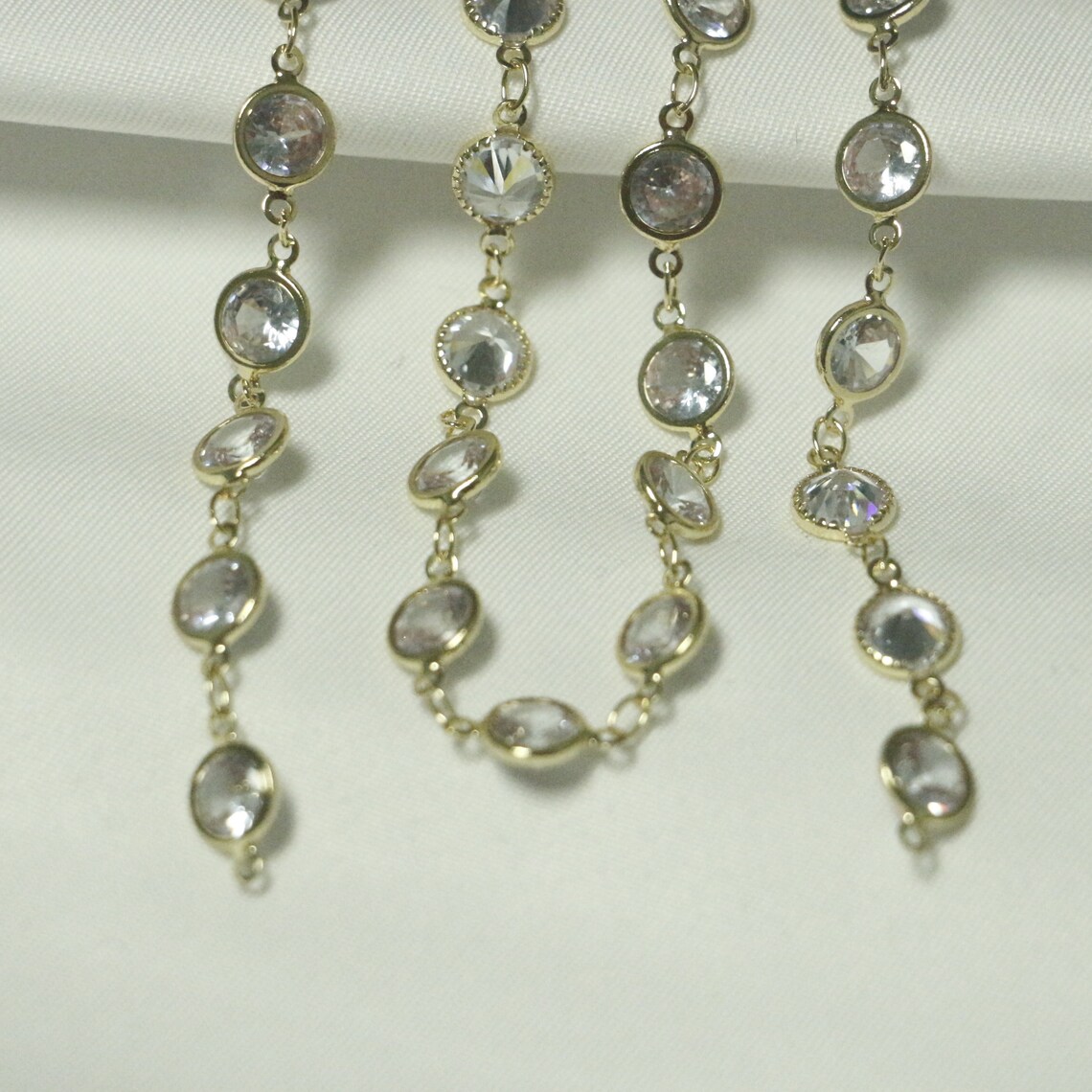 14k Copper Clad Gold Zircon Chain-geometric Pattern Chain-round Zircon ...
