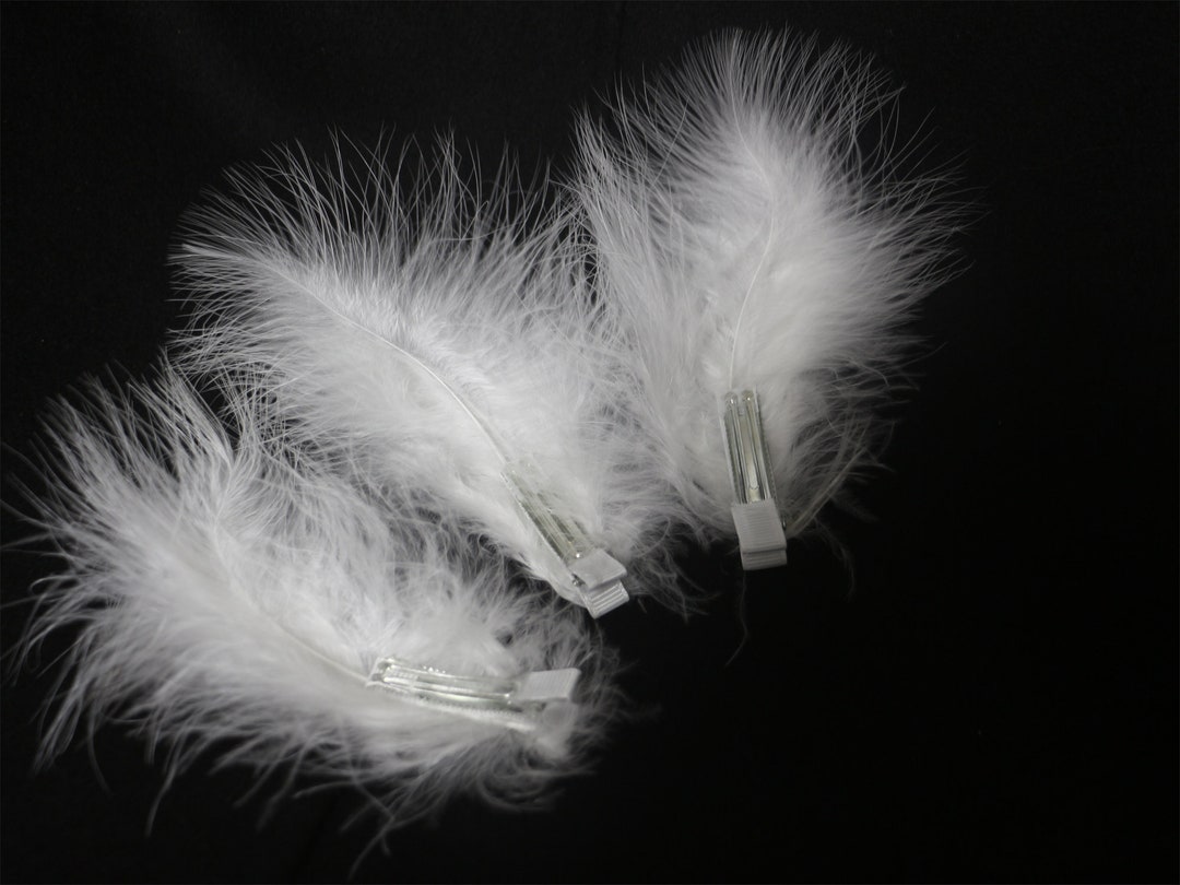 Genuine Feather Made Hair Clip, White Fluffy Headwear Accessory ...