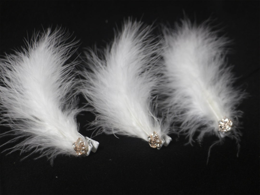 White Feather Embellished Crystal Stone Barrette - Etsy