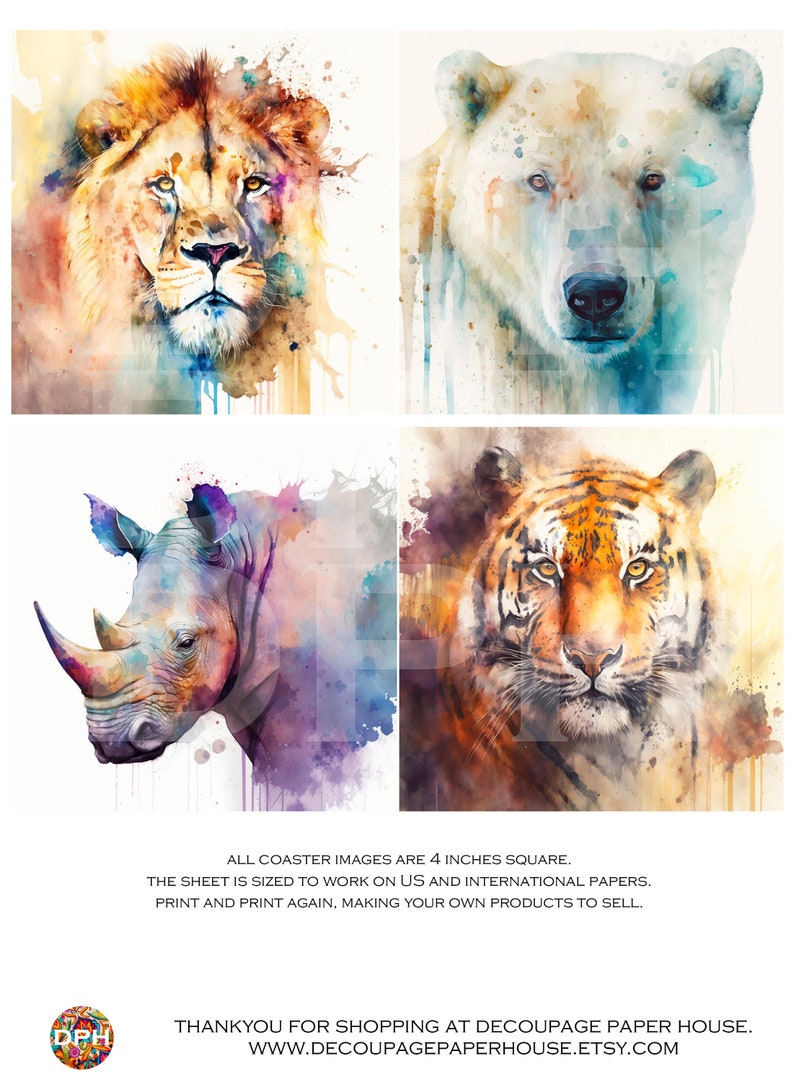 Printable 4x4 Images / WILD Theme / for Coasters, Greetings Cards ...