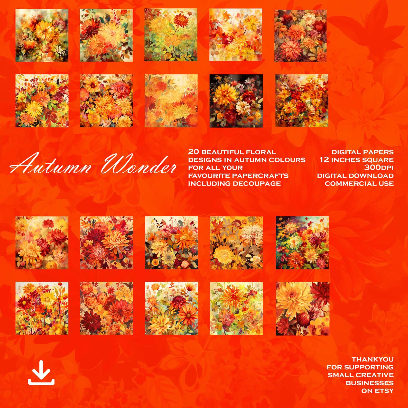 Autumn Wonder: Floral Decoupage/digital PAPERS for Download, Card ...