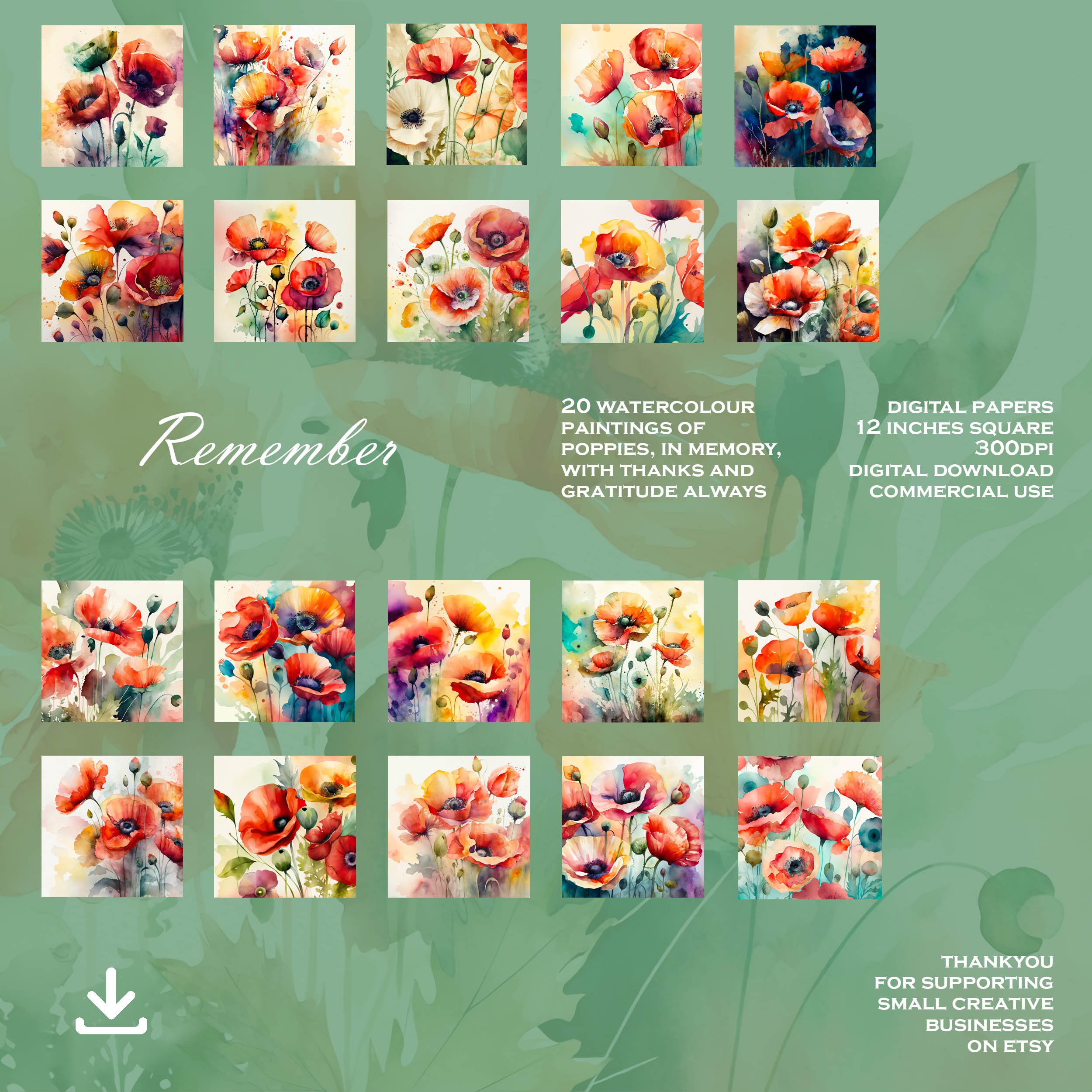 Remember: Decoupage Paper Poppies DIGITAL PAPERS for All Kinds of Paper ...