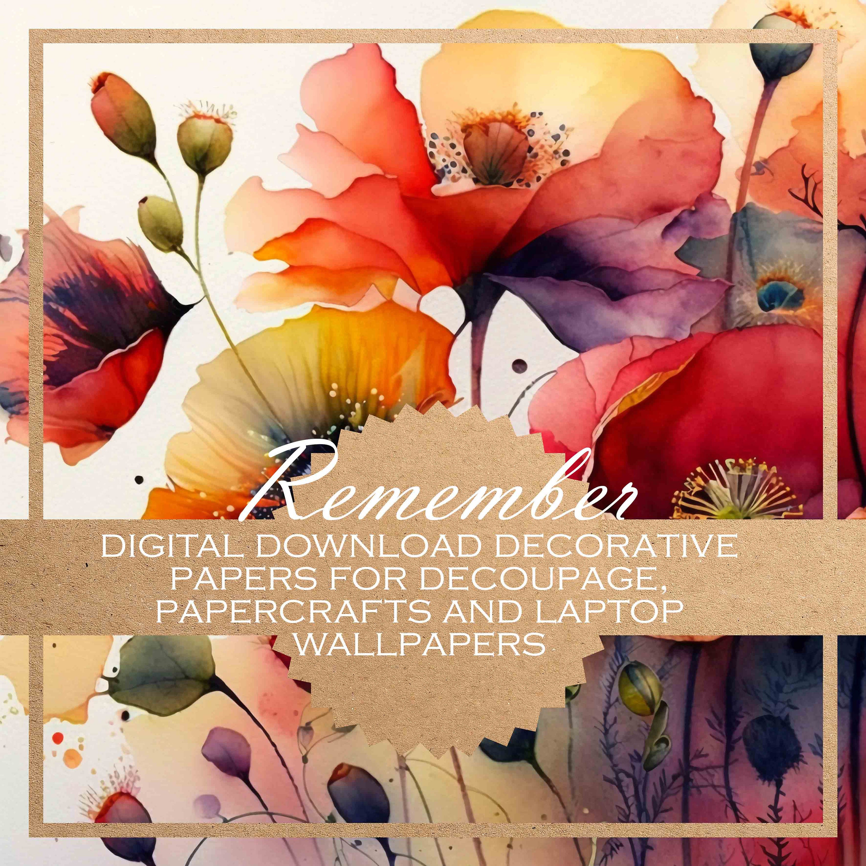 Remember: Decoupage Paper Poppies DIGITAL PAPERS for All Kinds of Paper ...