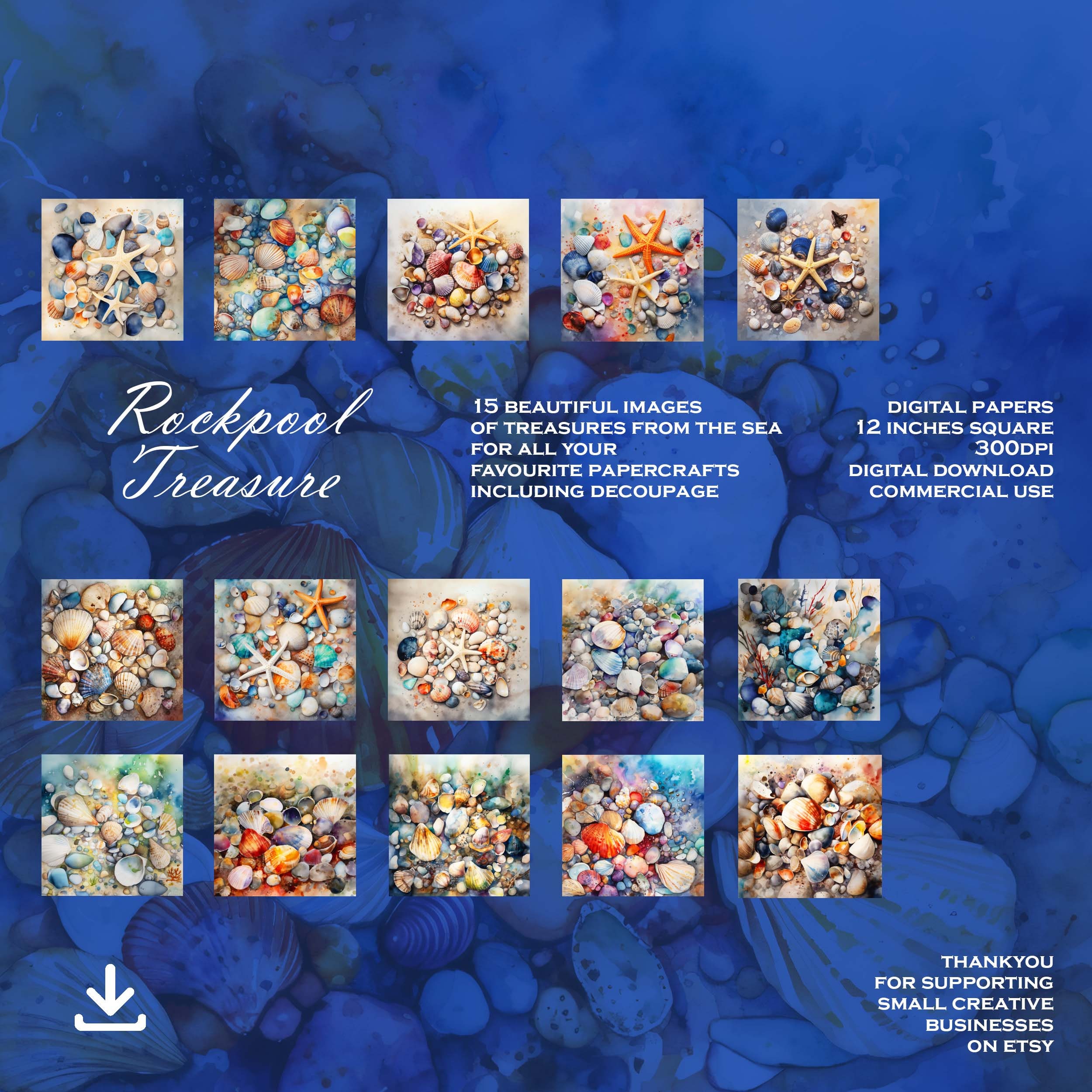 Rockpool Treasure: Decoupage Paper/digital PAPERS for Download/ 15 ...