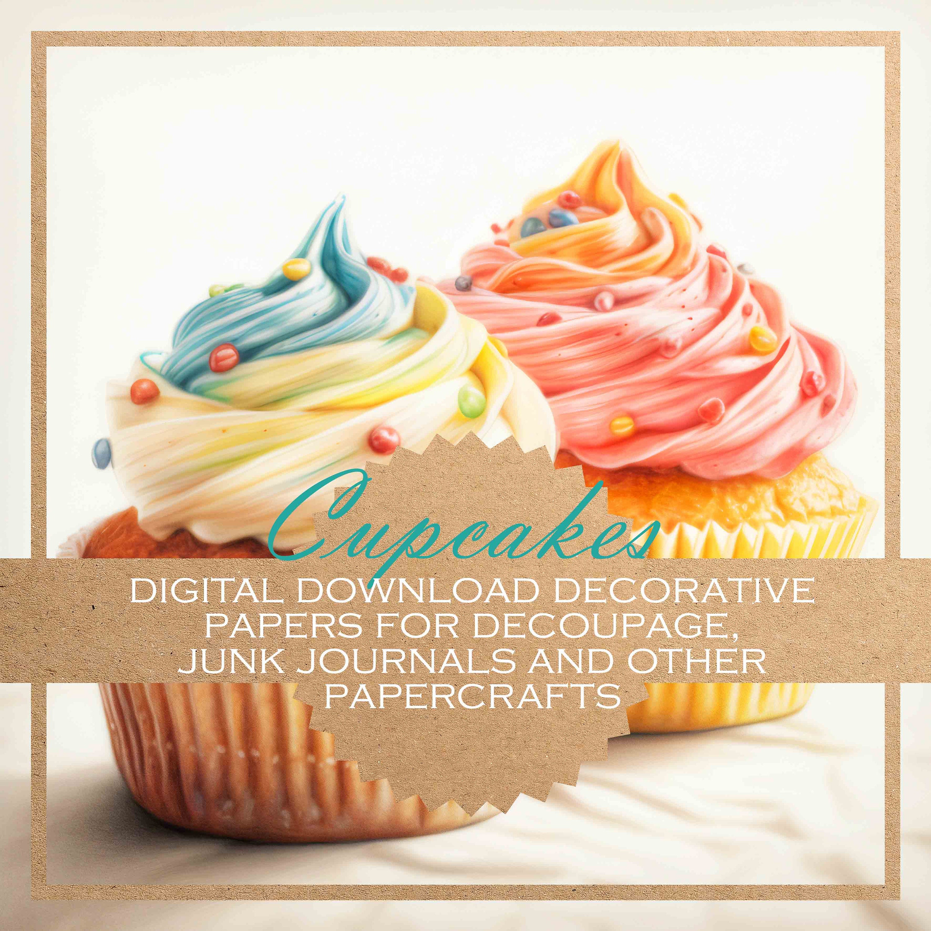 Cupcakes: Decoupage Paper 12x Yummy Designs/ DIGITAL PAPERS for All ...