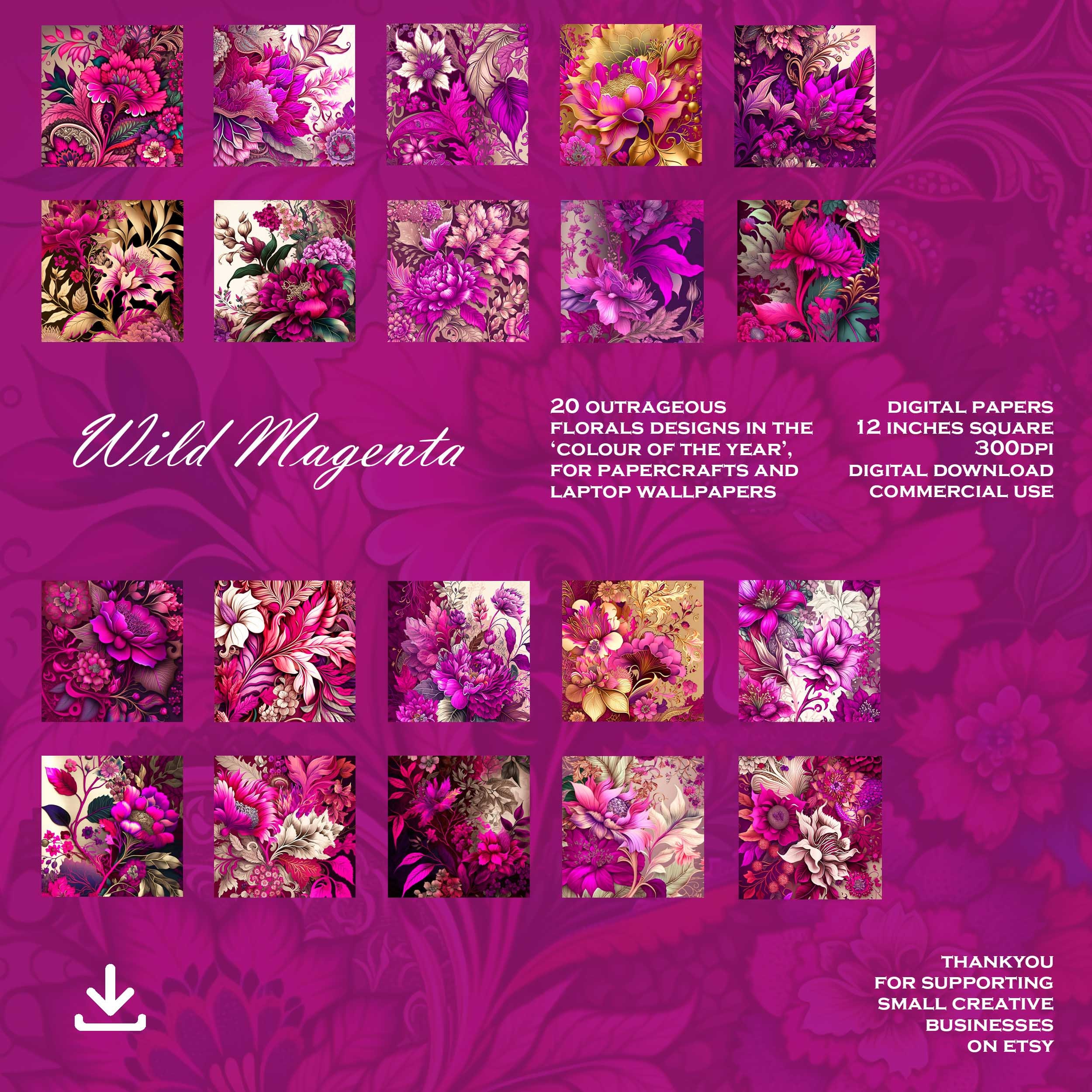 Magenta Wild: Decoupage Paper/ DIGITAL PAPERS Suitable for Paper Crafts ...