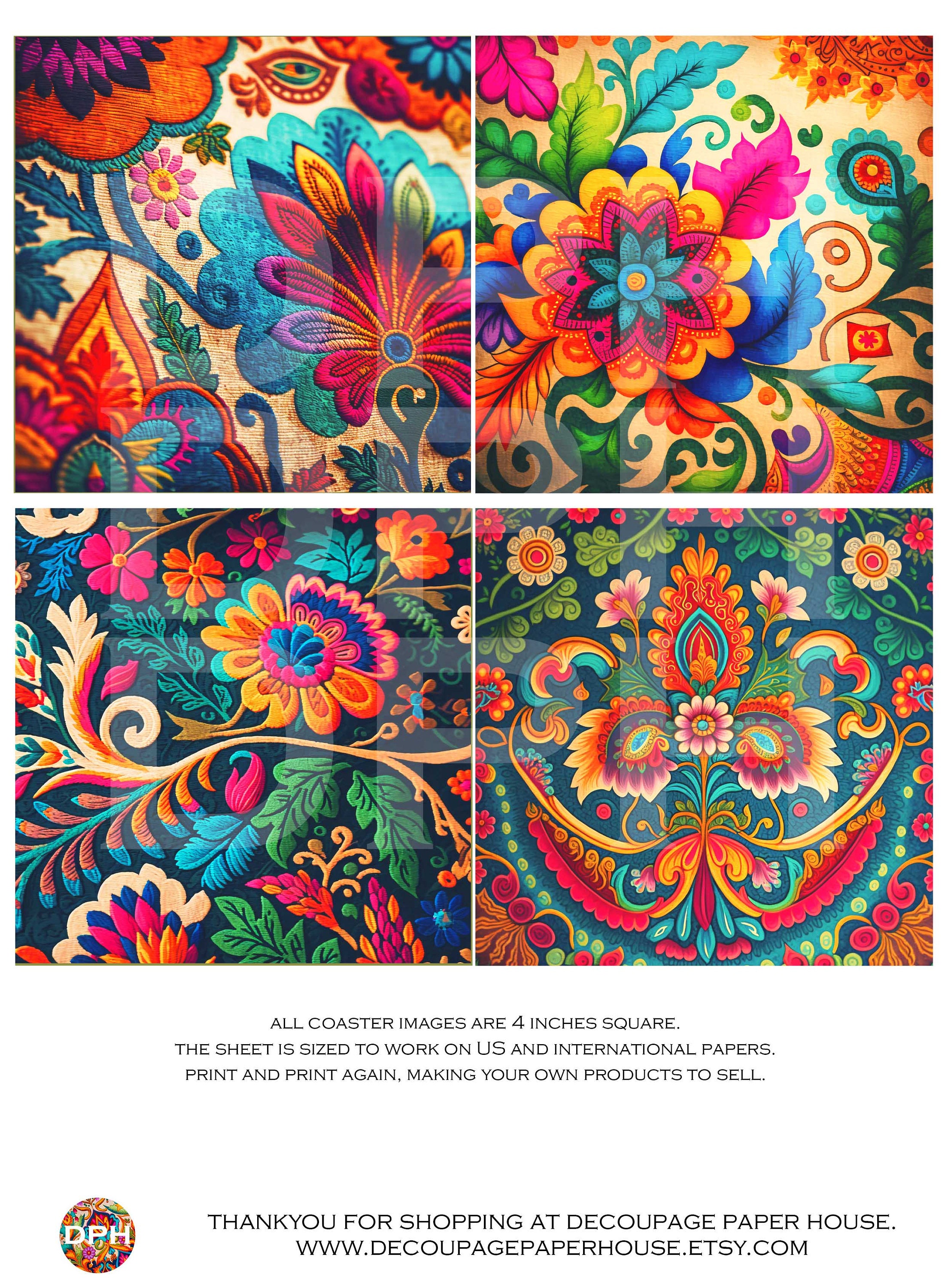 Printable 4x4 Images / BOHO Theme / for Coasters, Greetings Cards ...