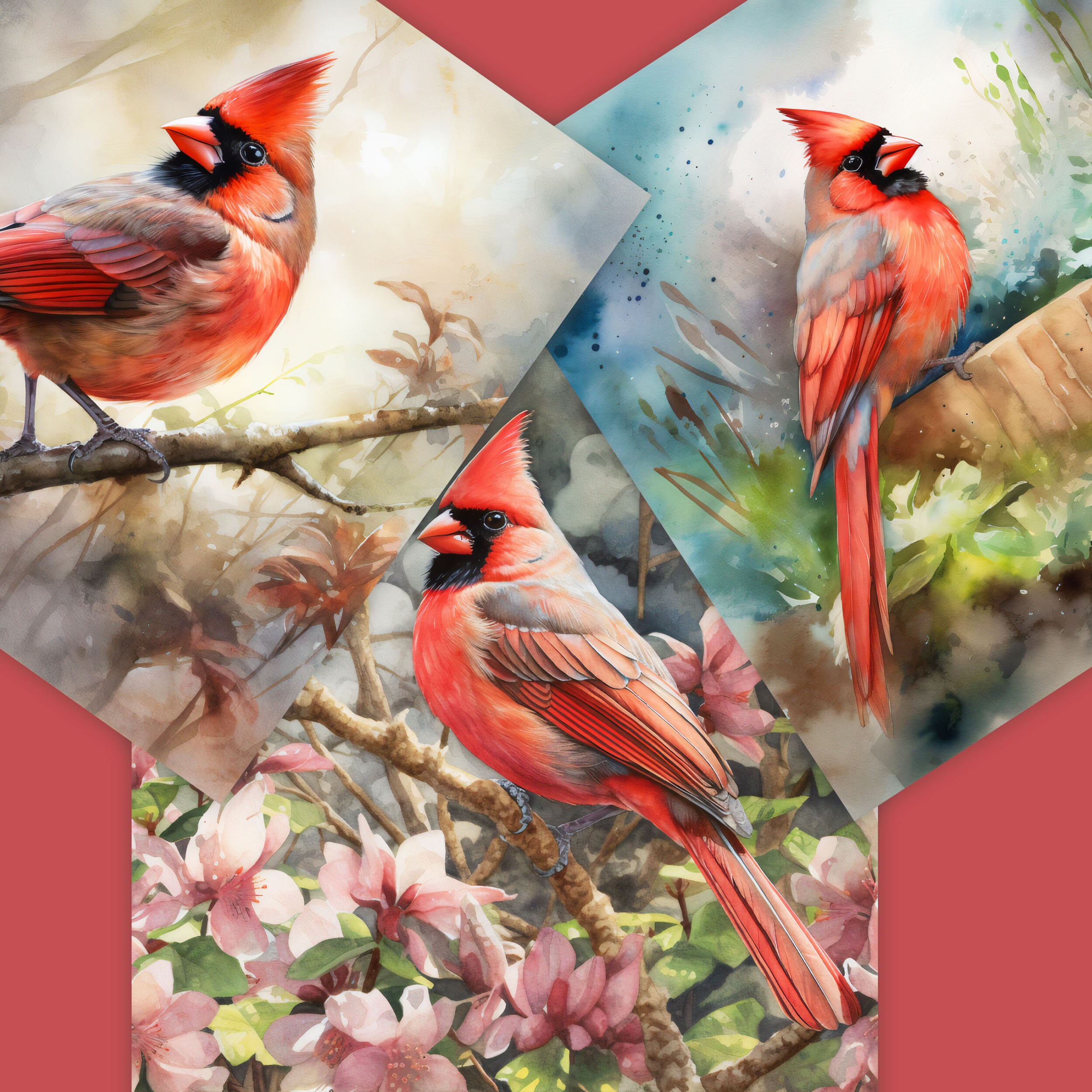 Cardinal: Bird Decoupage/digital PAPERS for Download, Card-making ...