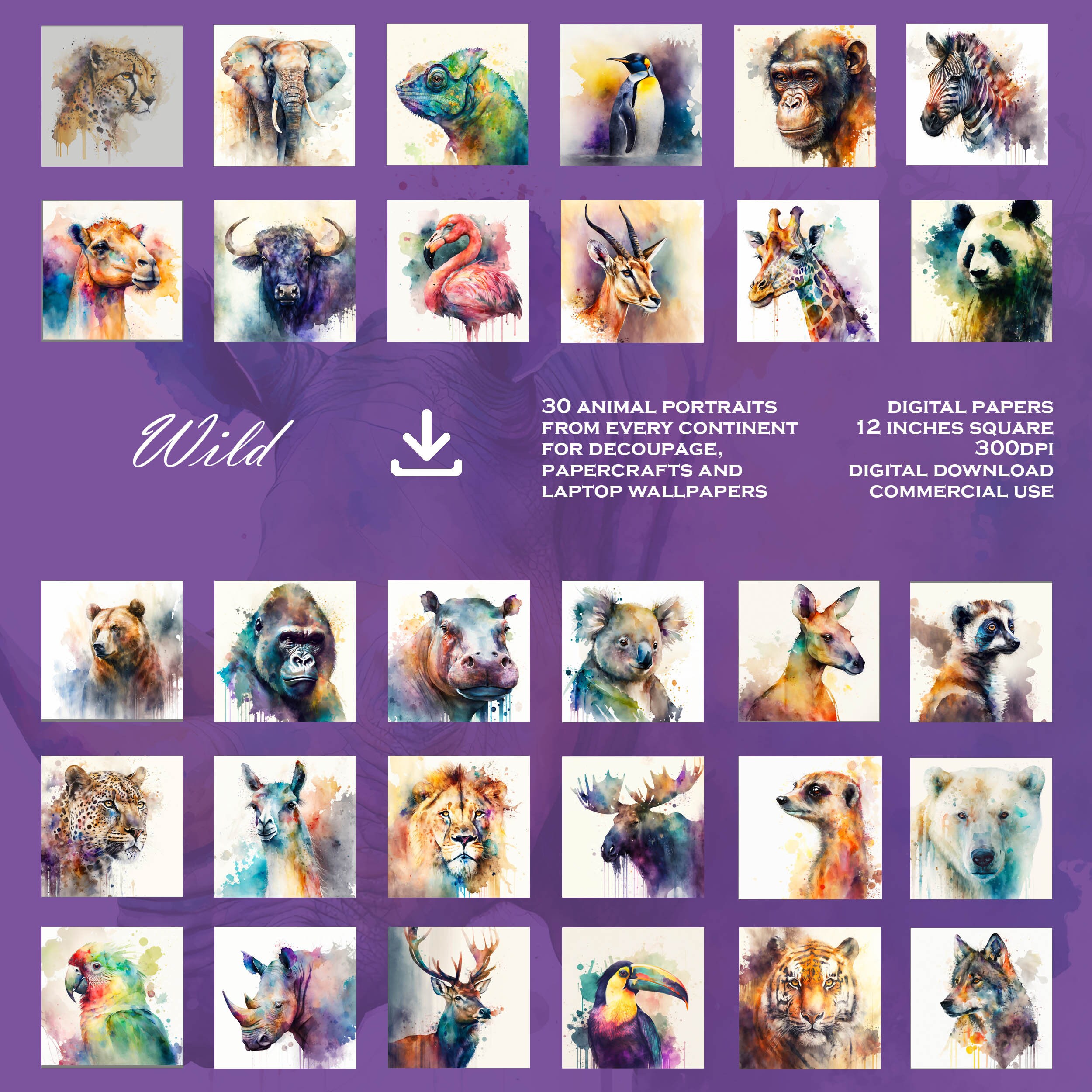 Wild: Animal Decoupage Download DIGITAL PAPERS X30, for All Kinds of ...