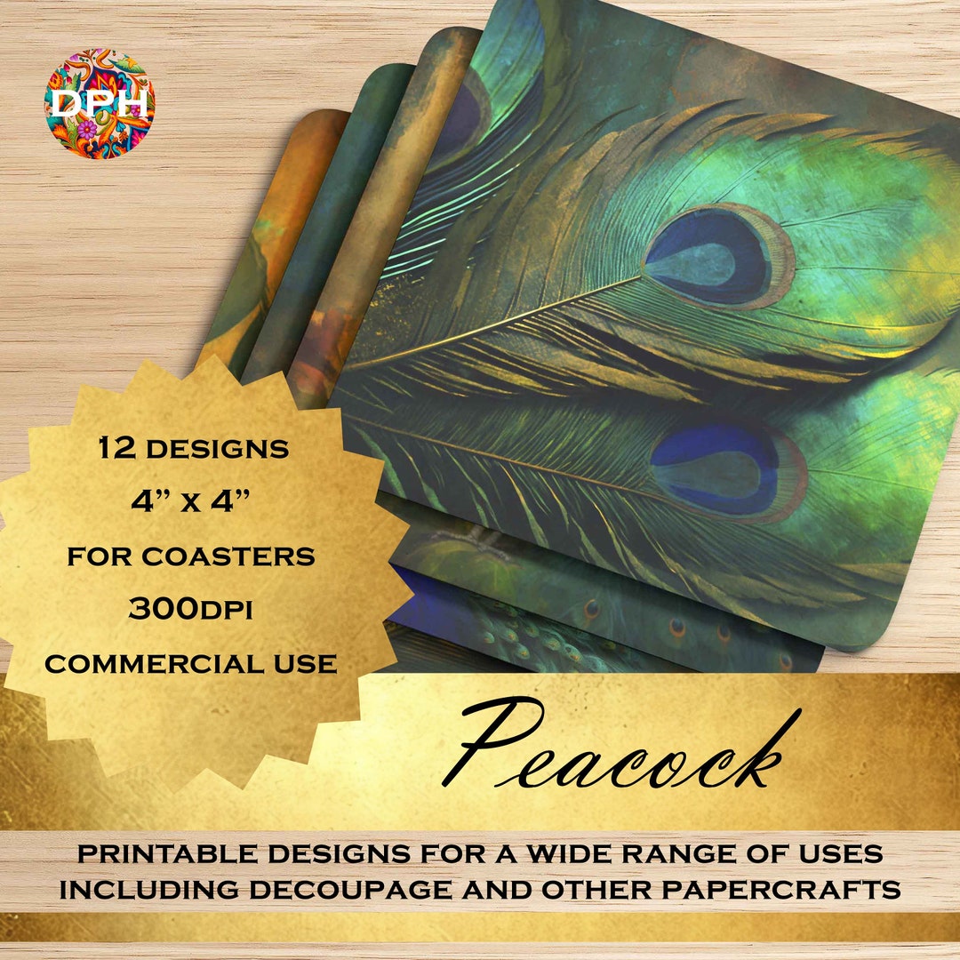 Printable 4"x4" Images / PEACOCK Theme / for Coasters, Greetings Cards ...