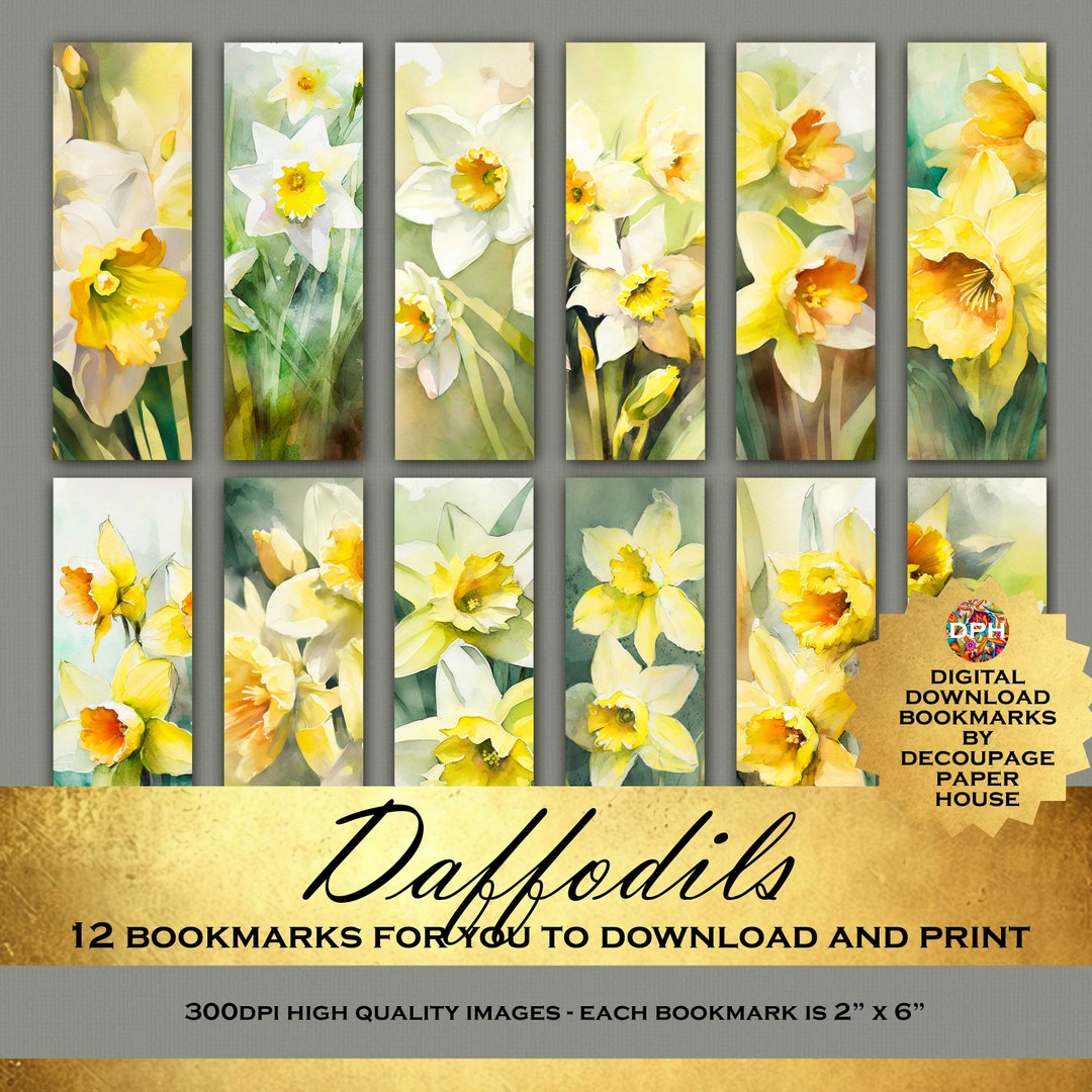 Daffodils: Printable Digital Bookmarks - Just Download and Print - 12x ...