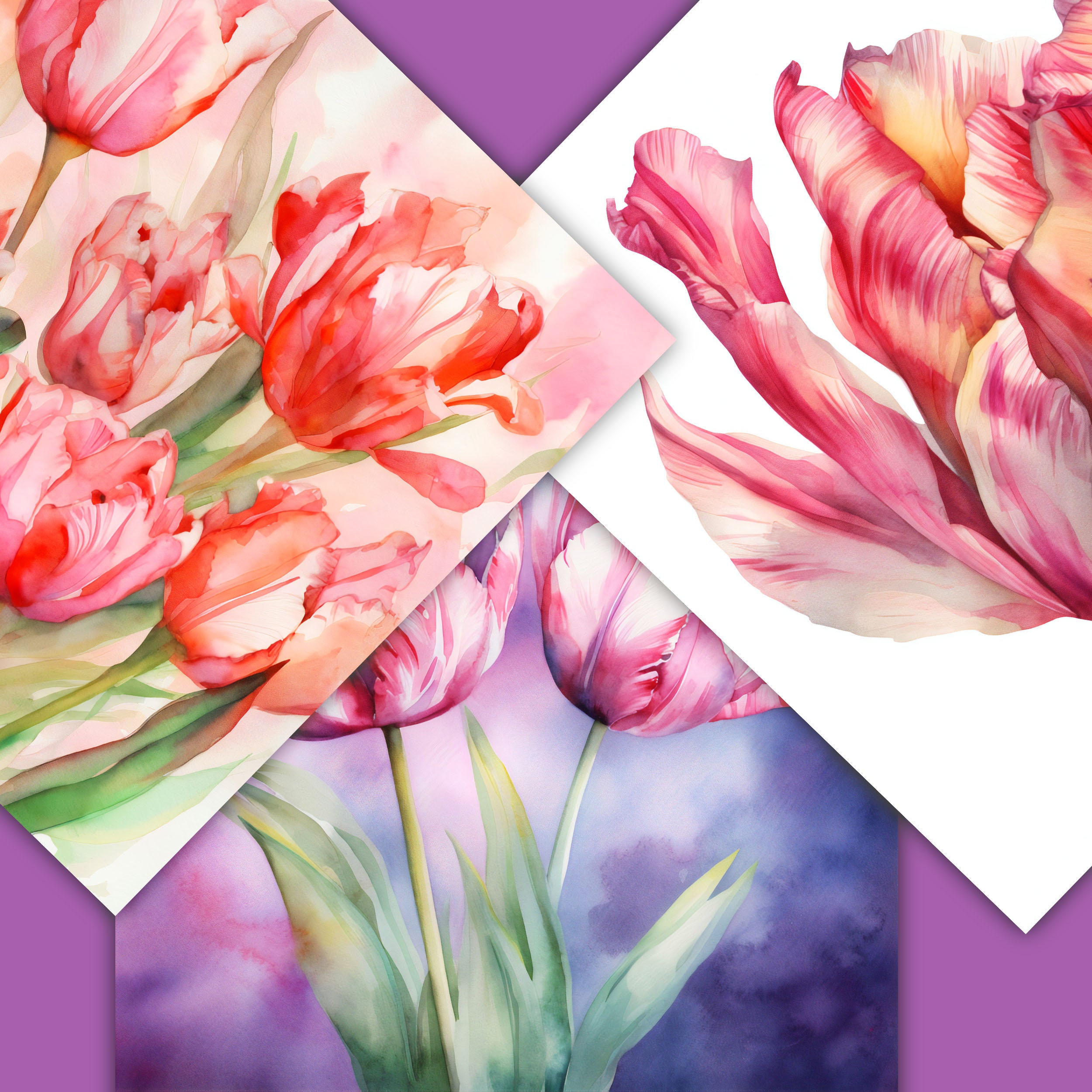 Pink Tulips: Decoupage Paper 12x Floral Designs/ DIGITAL PAPERS for All ...