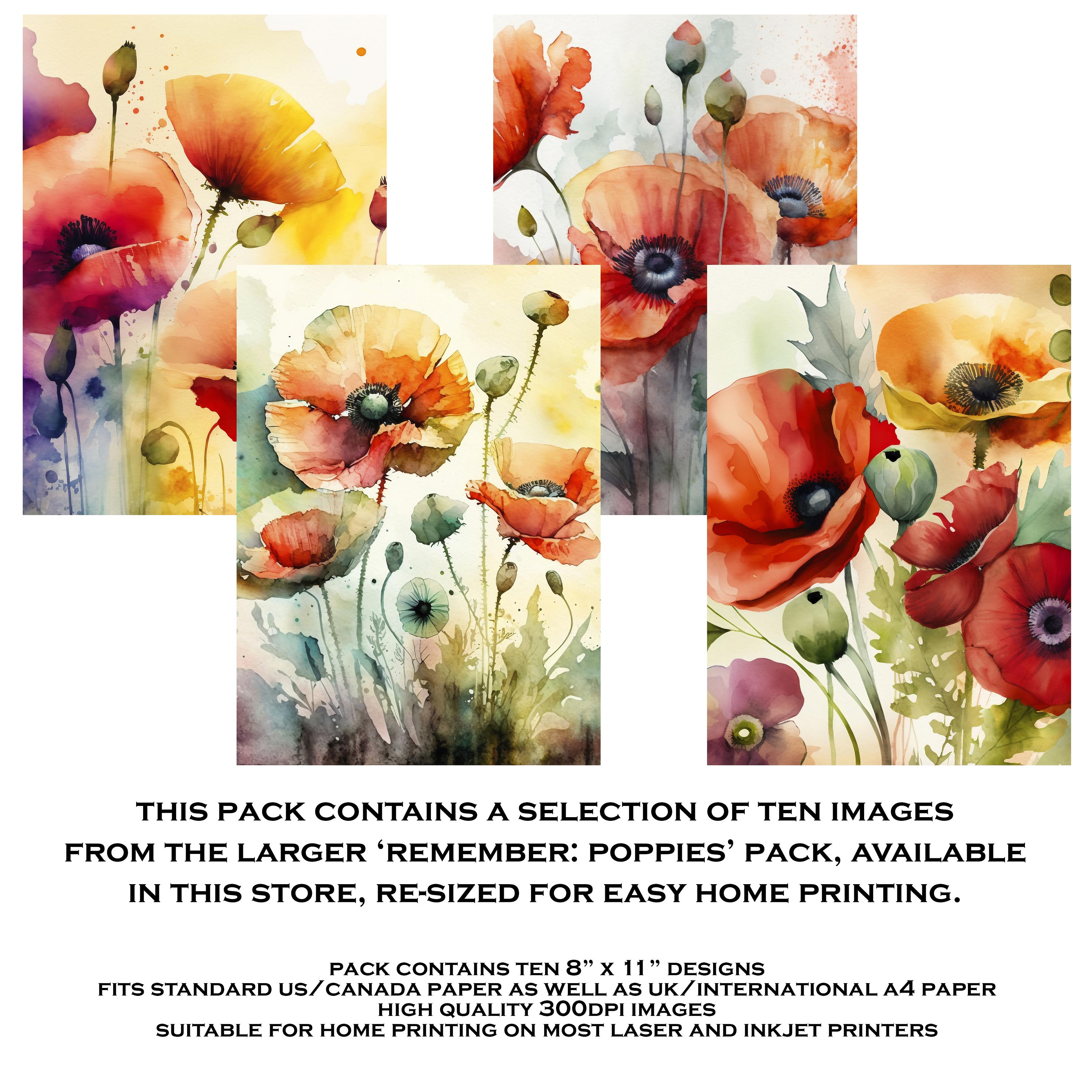 Remember: Poppies Printable Decoupage Papers, Home Print DIGITAL PAPERS ...
