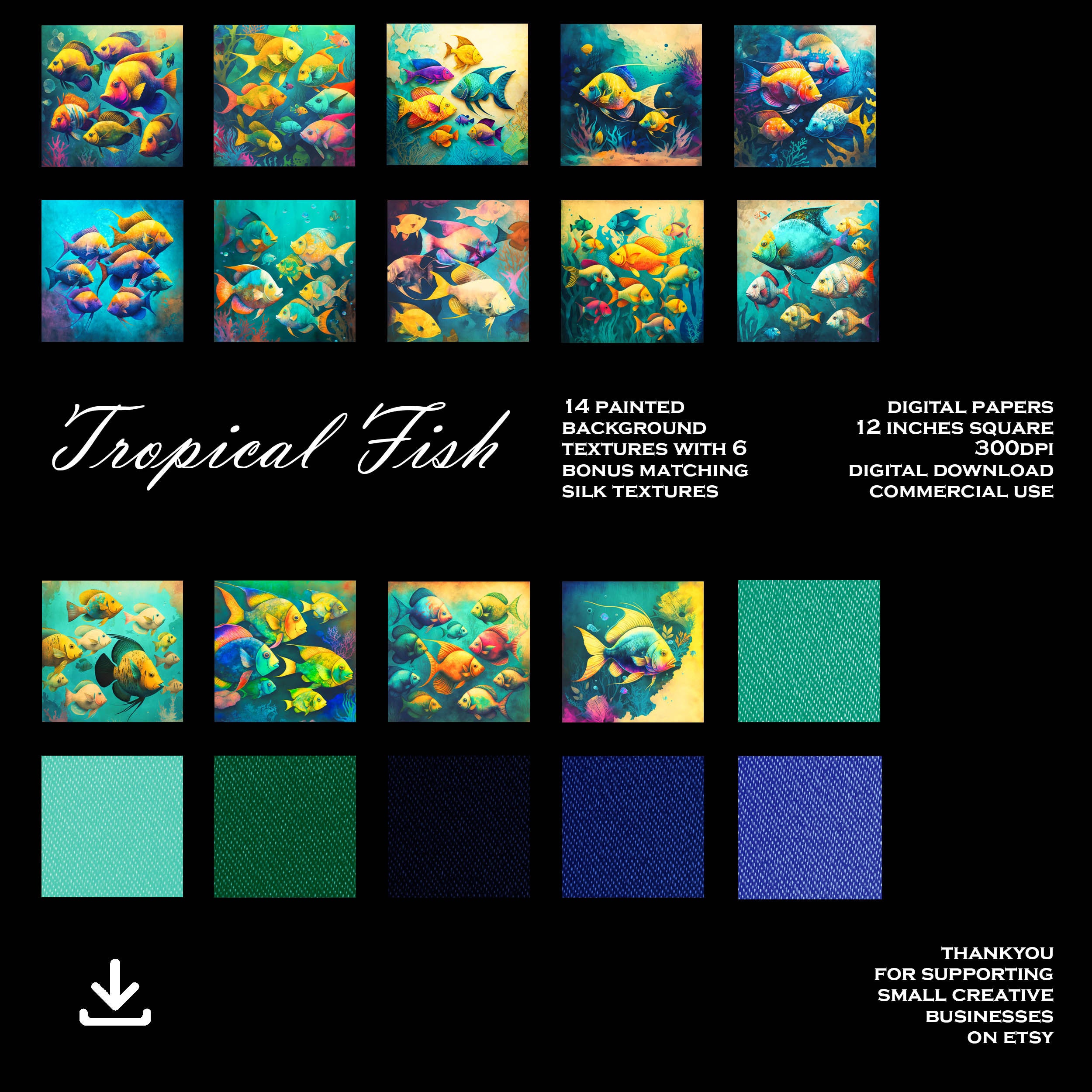 Tropical Fish: Decoupage Paper/ 14x Beautiful DIGITAL PAPERS for All ...