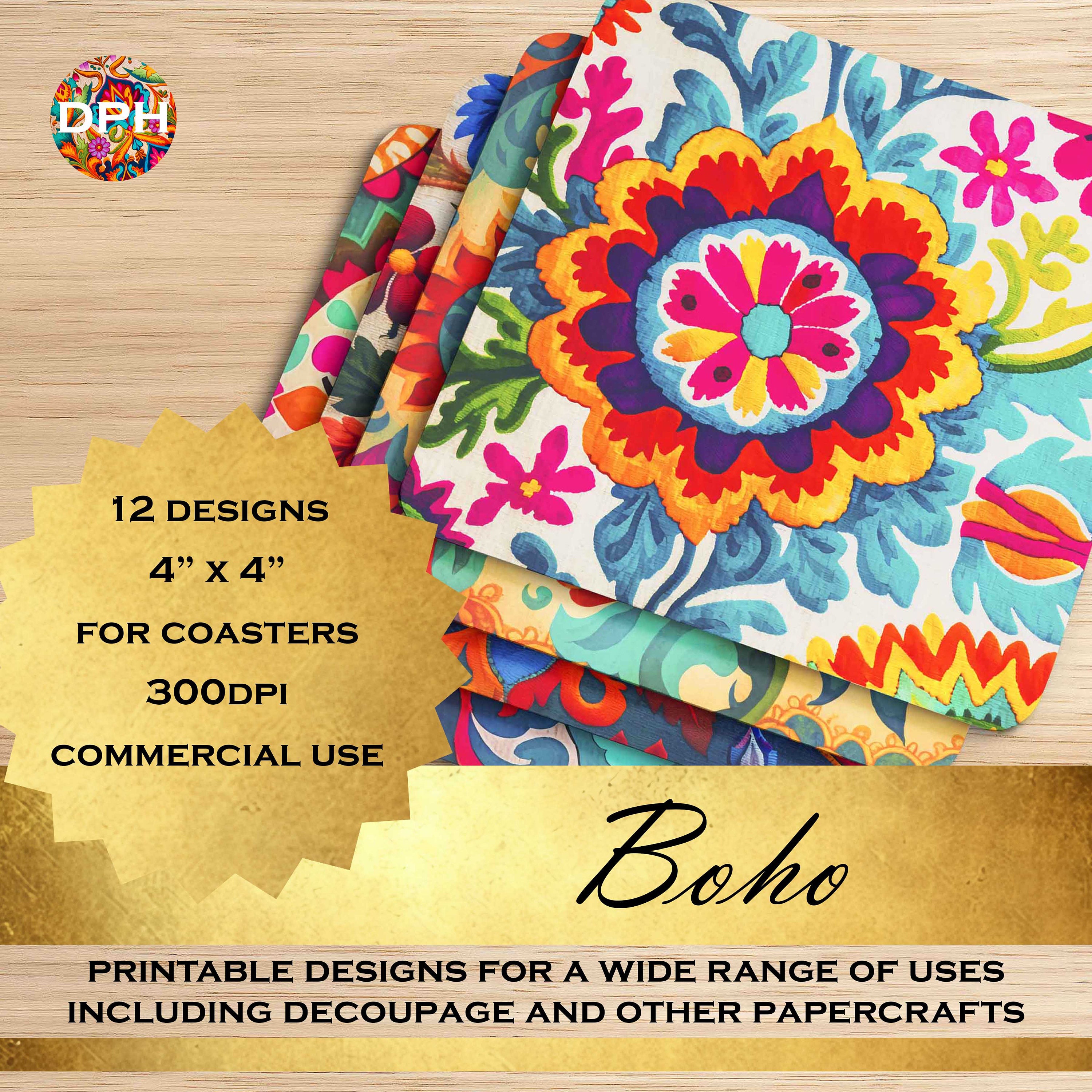 Printable 4x4 Images / BOHO Theme / for Coasters, Greetings Cards ...