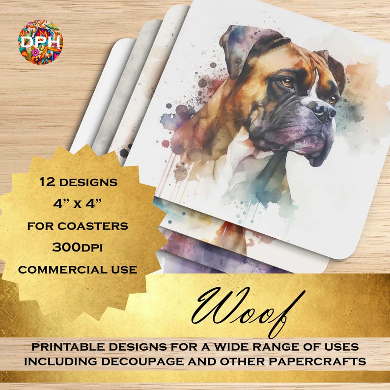 Printable 4x4 Images / WOOF Theme / for Coasters, Greetings Cards ...