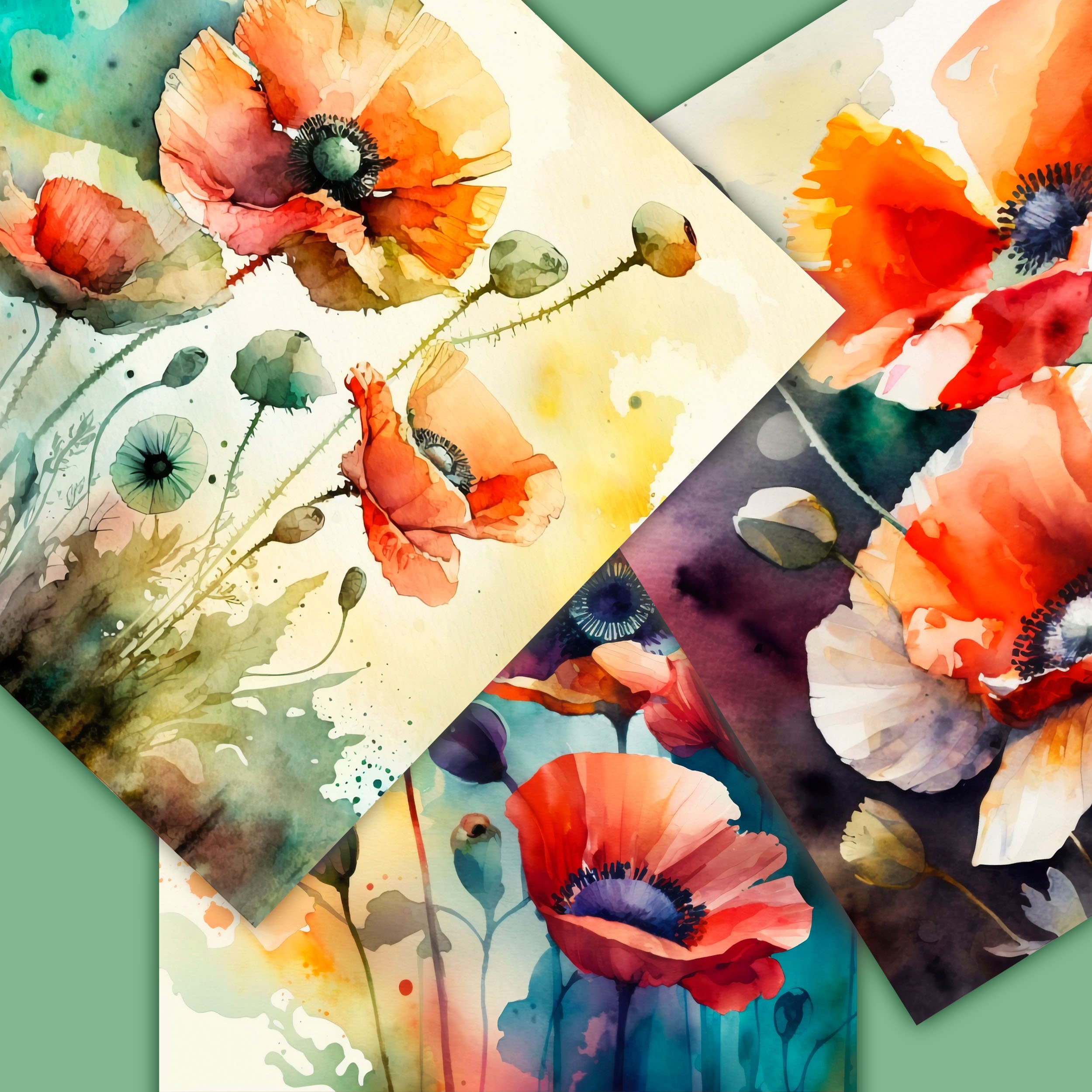 Remember: Decoupage Paper Poppies DIGITAL PAPERS for All Kinds of Paper ...