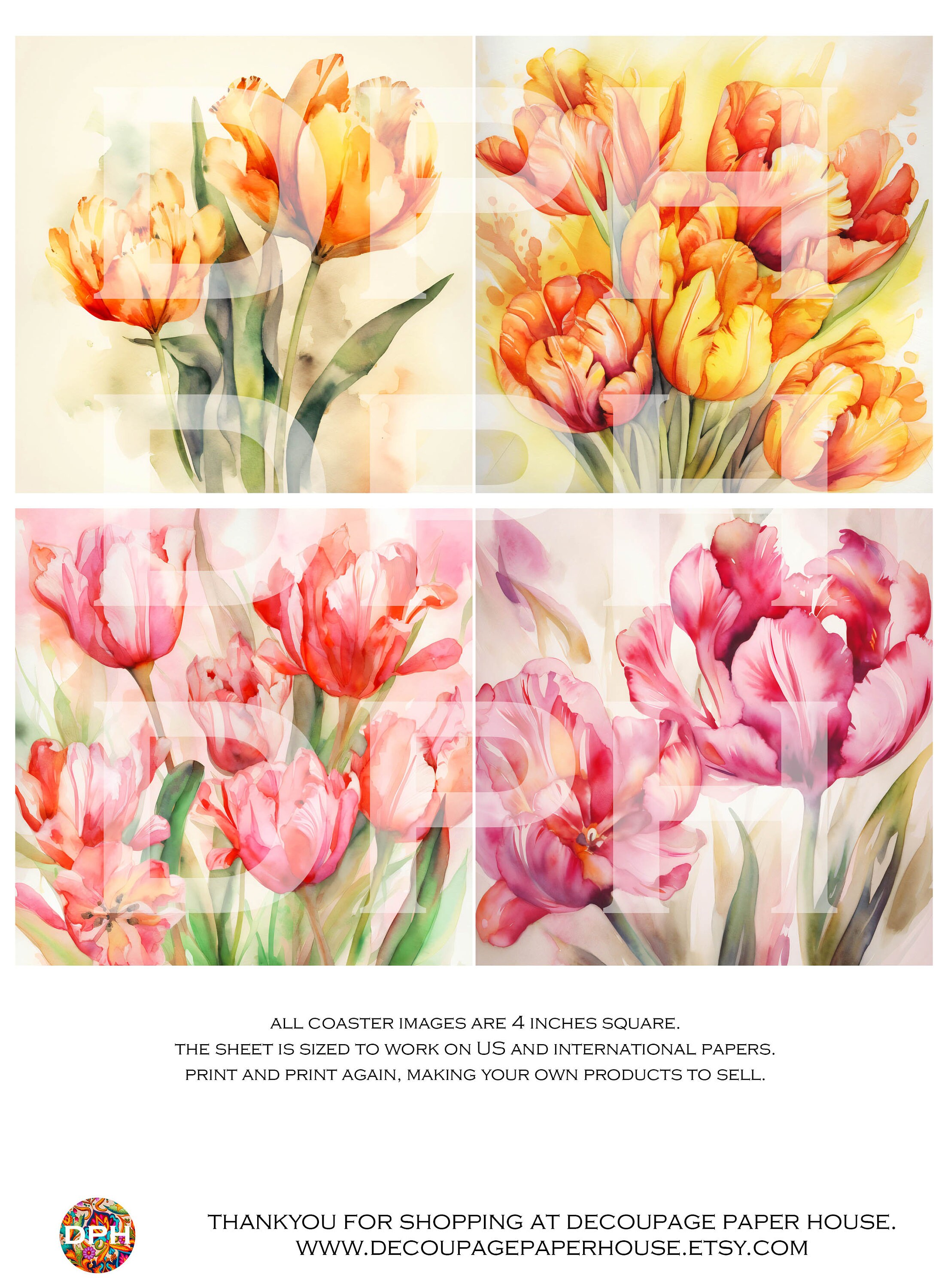 Printable 4x4 Images / TULIPS Theme / for - Etsy