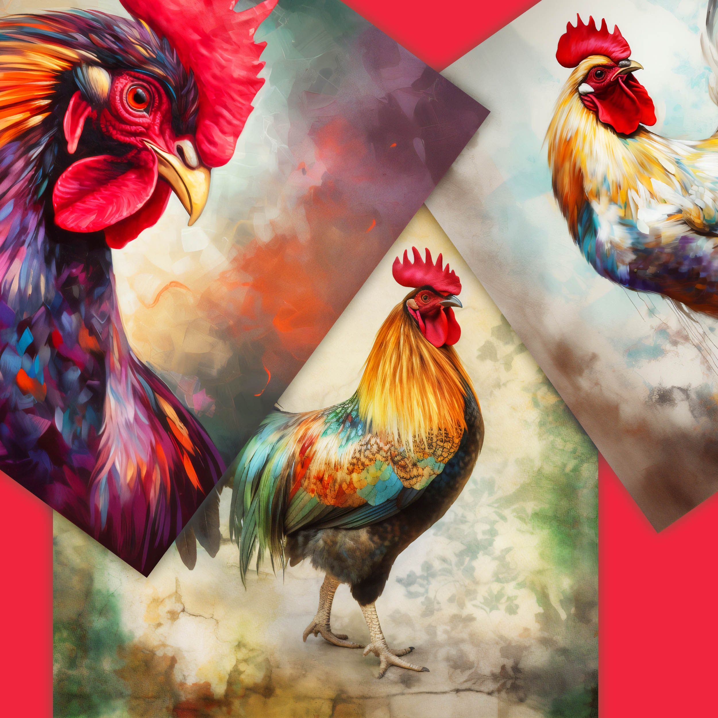 Rooster: Chicken Decoupage Paper 10x Designs/ DIGITAL PAPERS for All ...