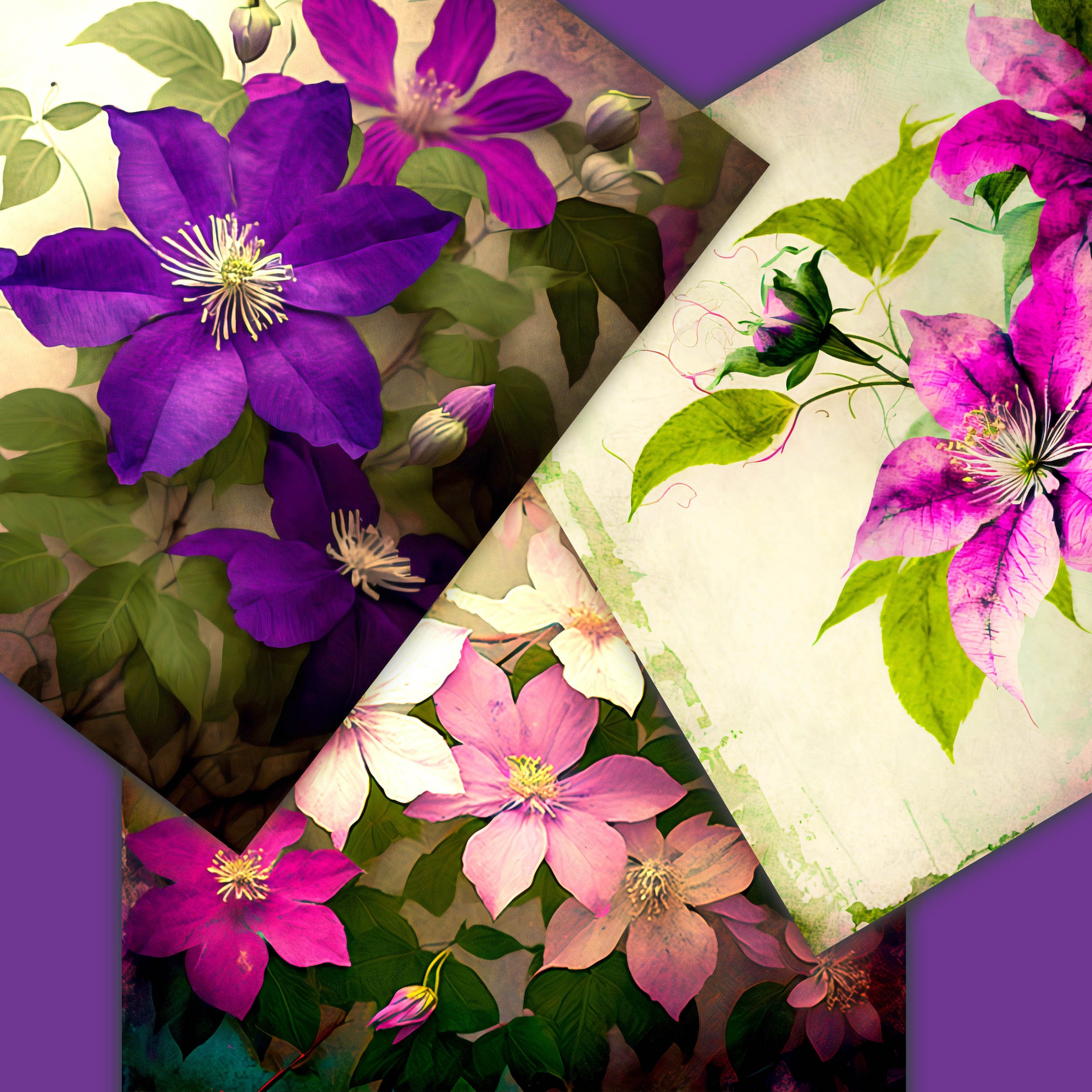 Vintage Clematis: Decoupage Shabby Chic Floral Printable - Etsy