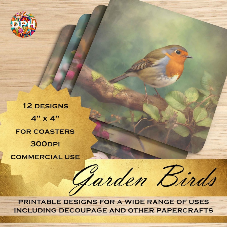 Printable 4x4 Images / GARDEN BIRDS Theme / for Coasters, Greetings ...