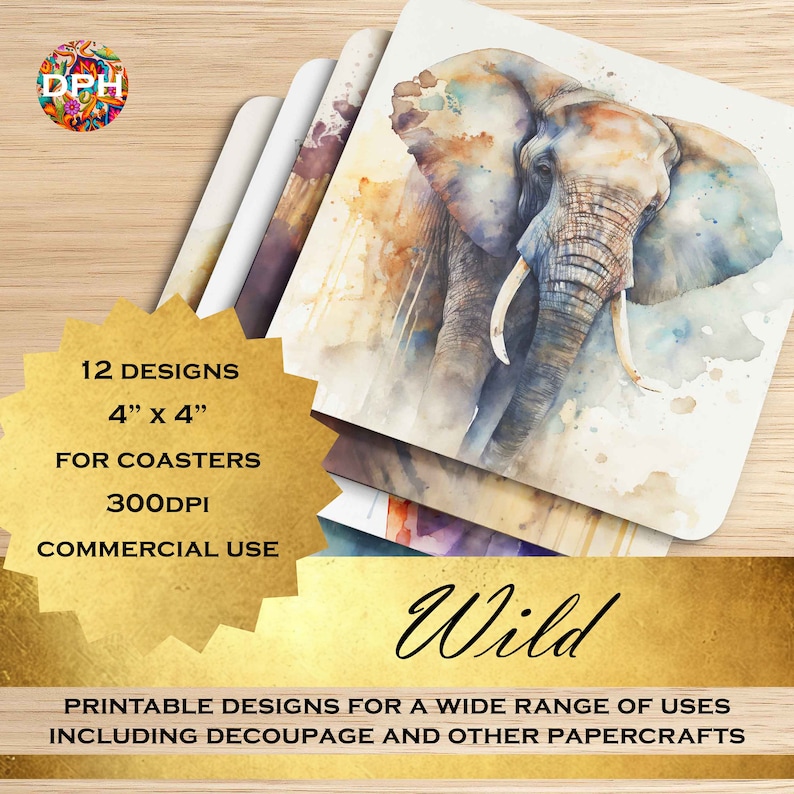 Printable 4x4 Images / WILD Theme / for Coasters, Greetings Cards ...