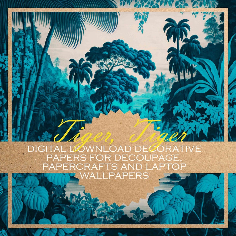 Tiger, Tiger: Decoupage Paper/ Jungle, Elephant, Tiger / 10x Beautiful ...