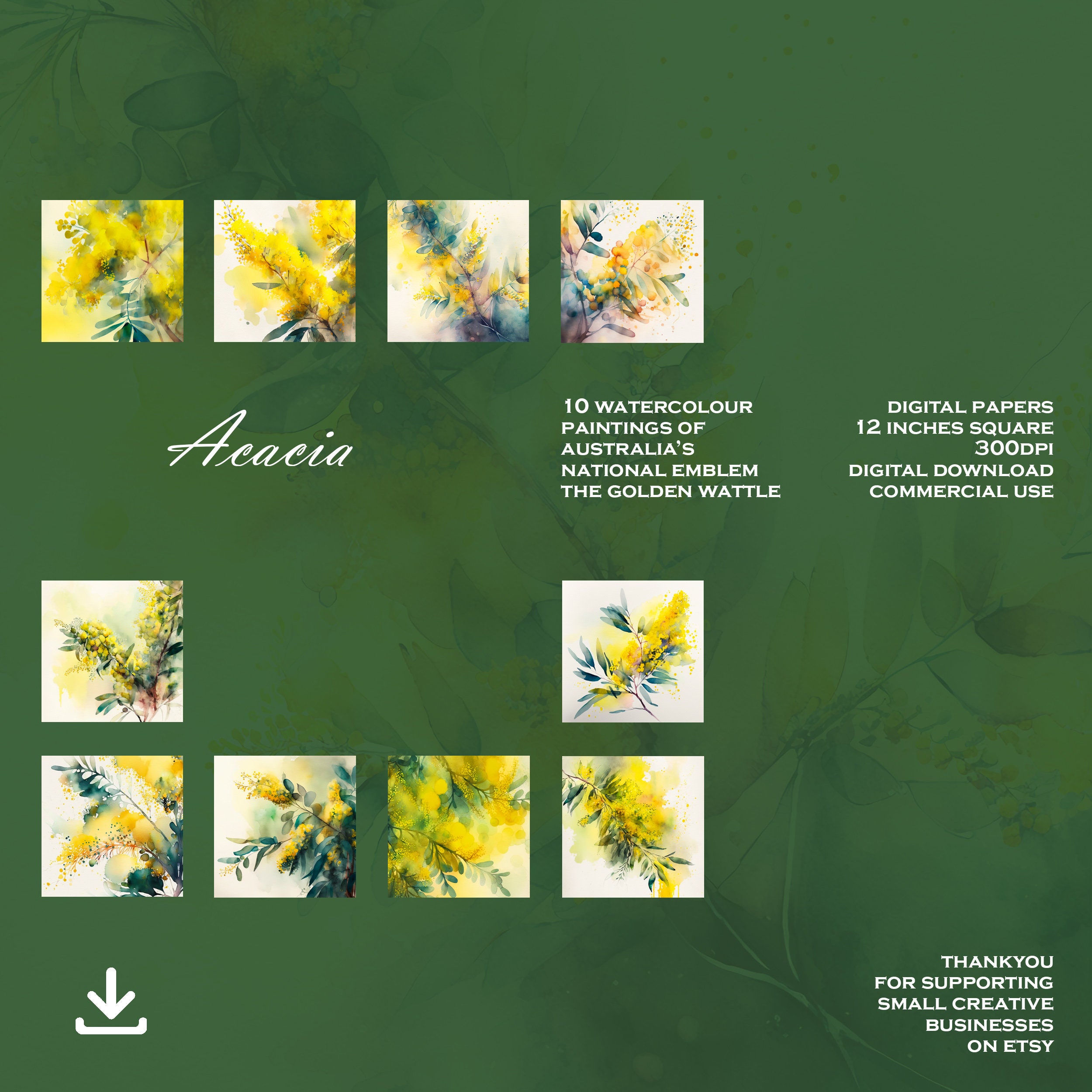 Acacia: Decoupage Papers/ Golden Wattle/ 10x Beautiful DIGITAL PAPERS ...