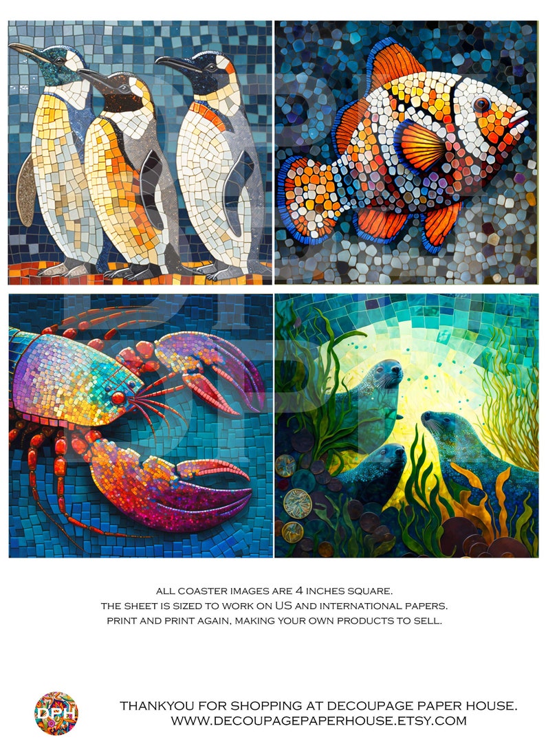 Printable 4"x4" Images / OCEANIC Theme / for Coasters, Greetings Cards ...