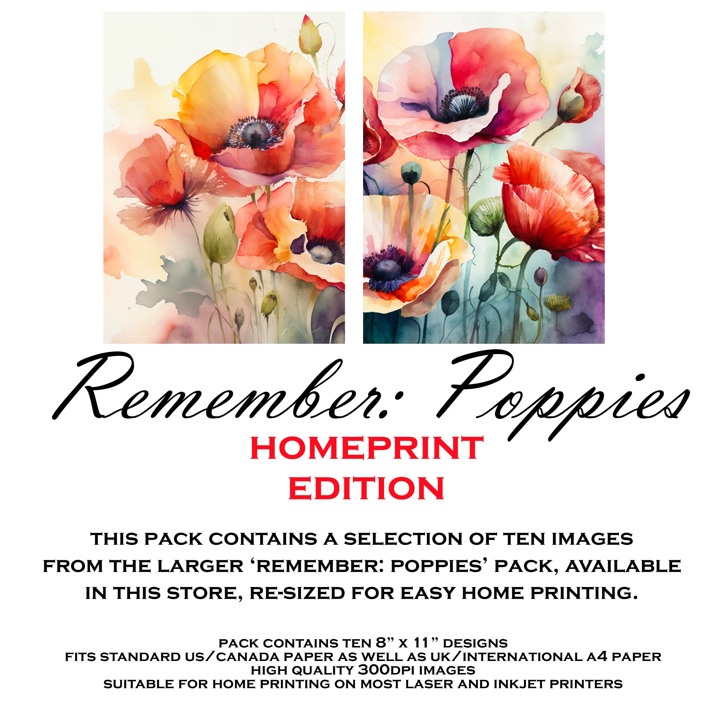 Remember: Poppies Printable Decoupage Papers Home Print - Etsy