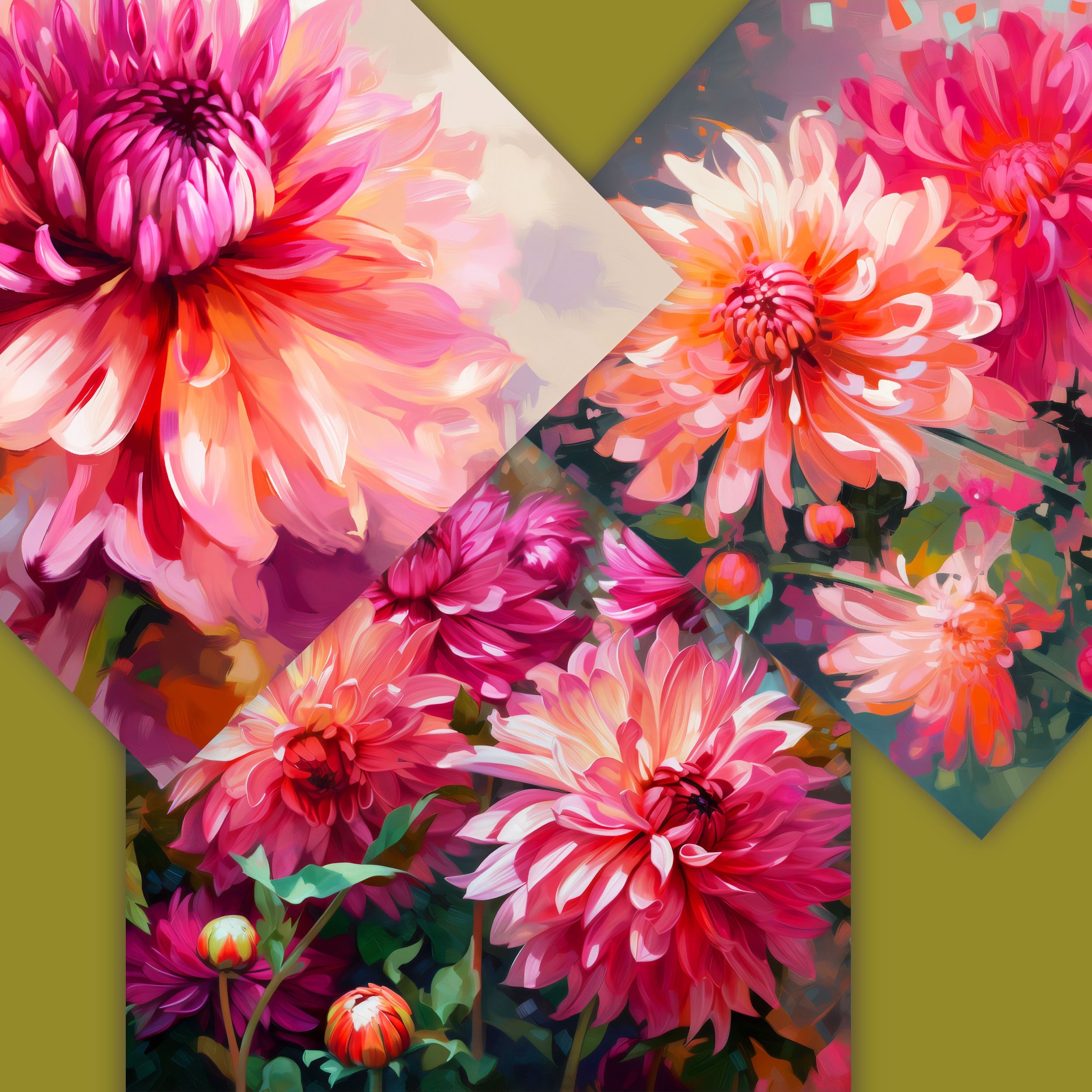 Cottage Garden 2 - Dahlias: Decoupage Paper 12x Floral Designs/ DIGITAL ...