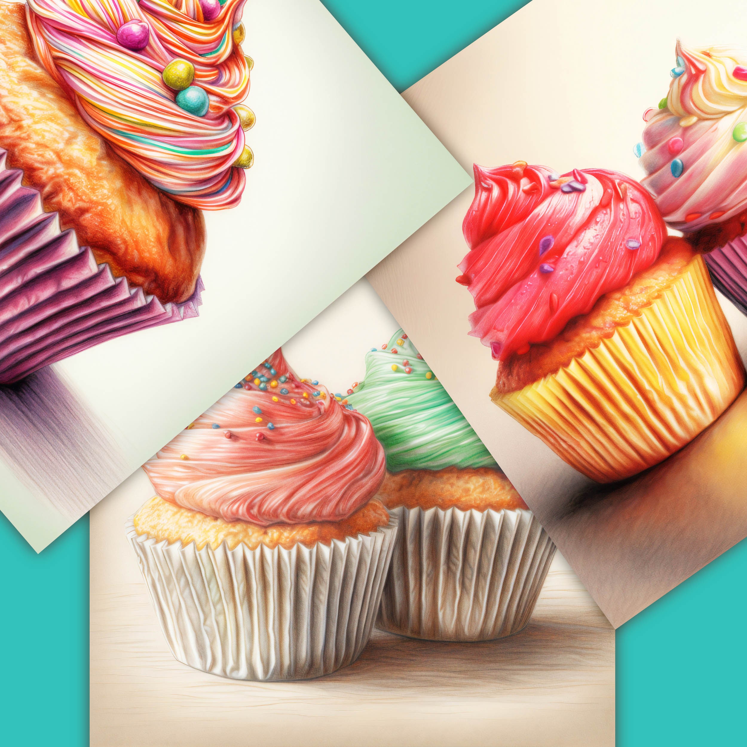 Cupcakes: Decoupage Paper 12x Yummy Designs/ DIGITAL PAPERS - Etsy