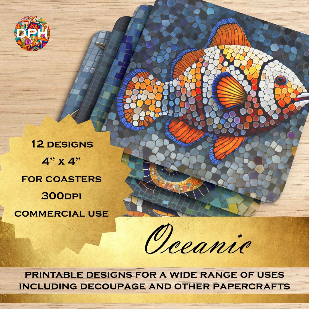 Printable 4"x4" Images / OCEANIC Theme / for Coasters, Greetings Cards ...