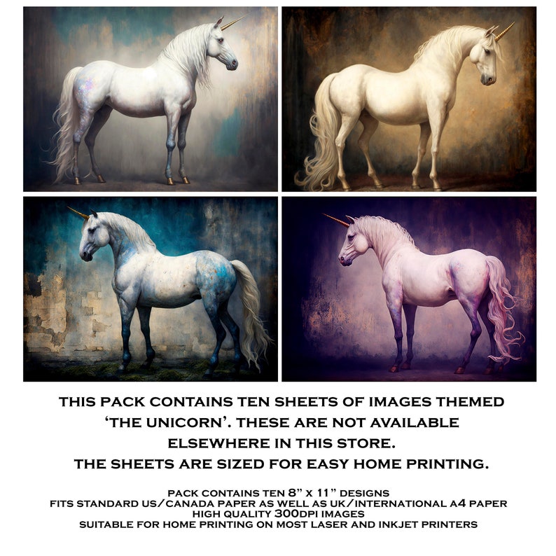 The Unicorn Printable Decoupage, Home Print DIGITAL PAPERS /papercraft ...