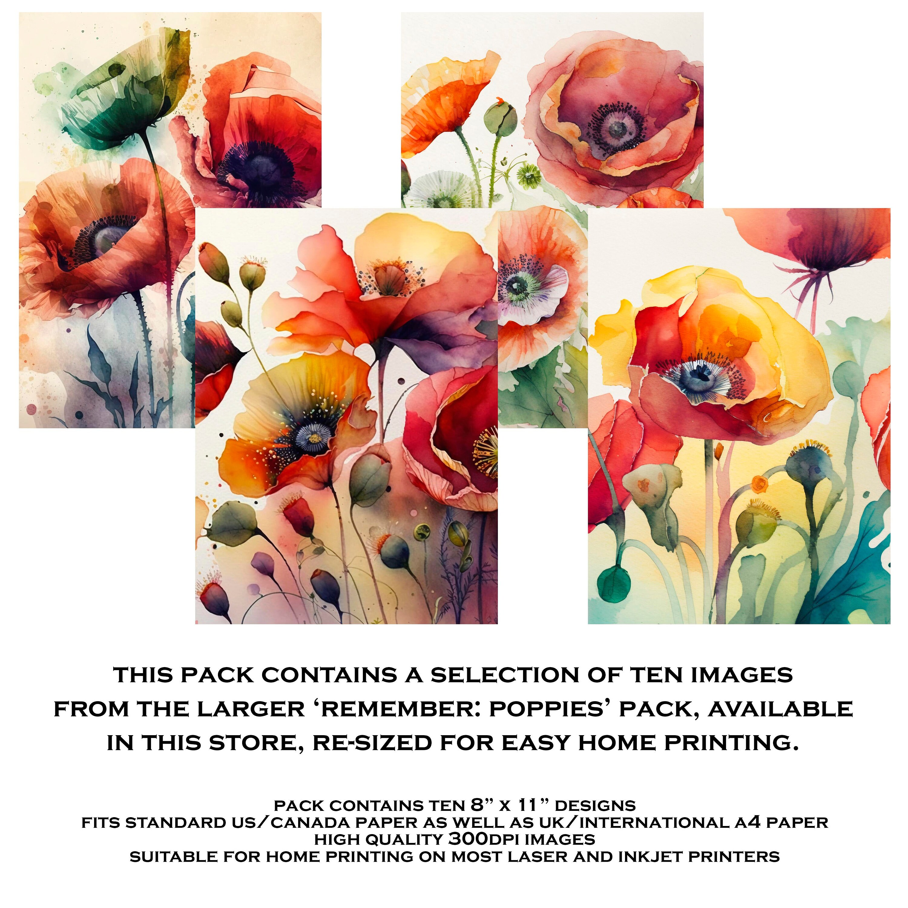 Remember: Poppies - Printable Decoupage Papers, Home Print DIGITAL ...