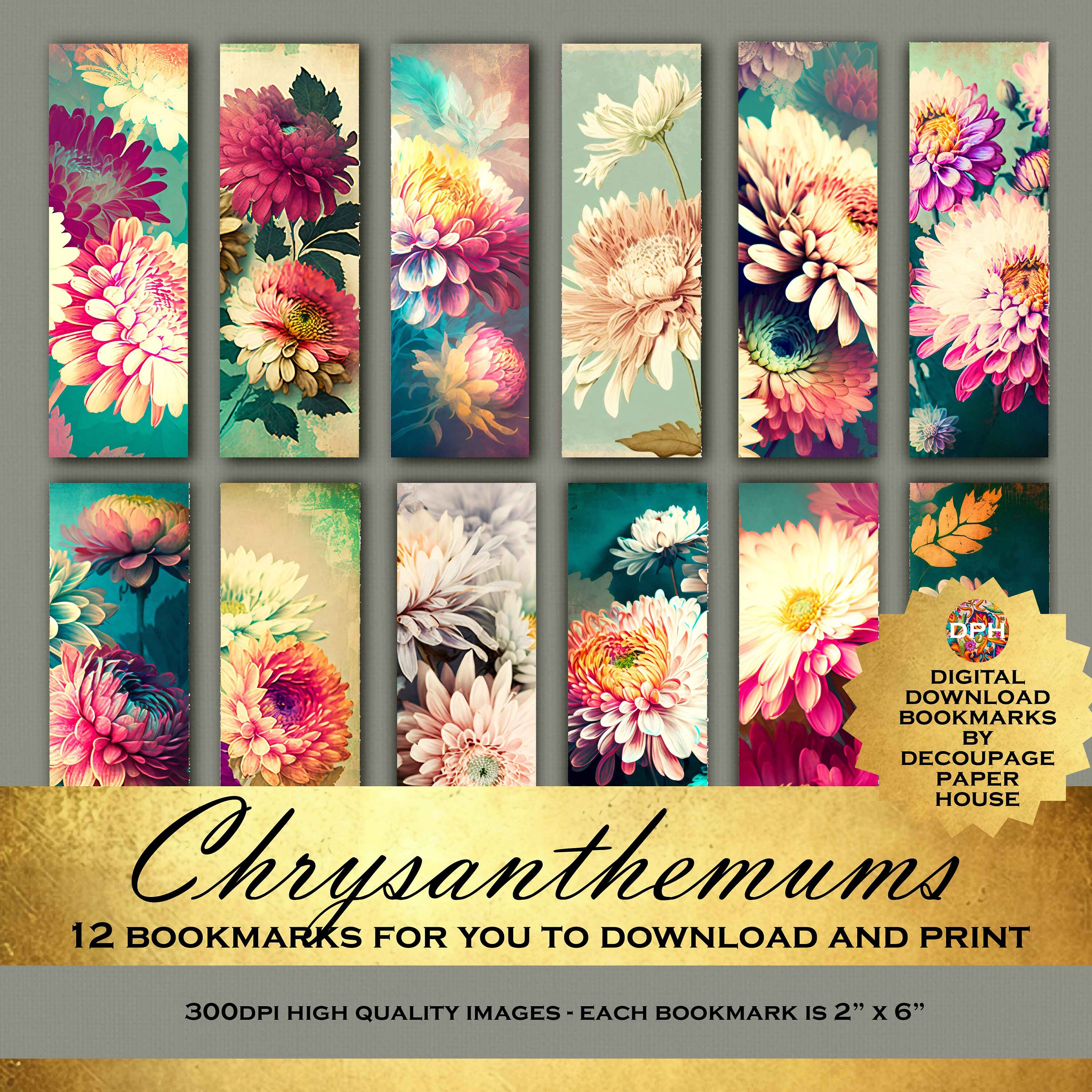 Chrysanthemums: Printable Digital Bookmarks Just Download - Etsy