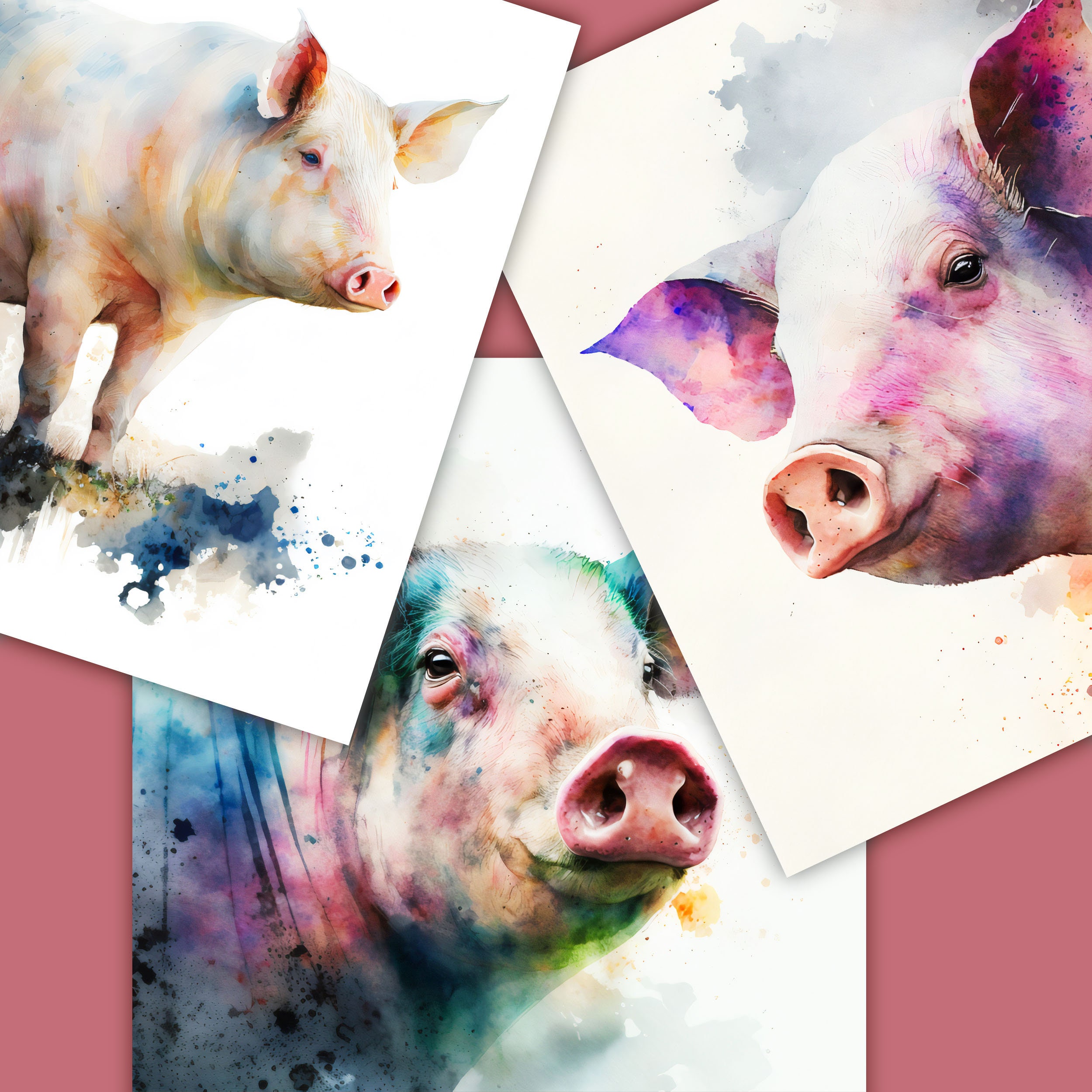 Piggy: Pigs Decoupage Paper/ 20x Beautiful Pig Portrait DIGITAL PAPERS ...