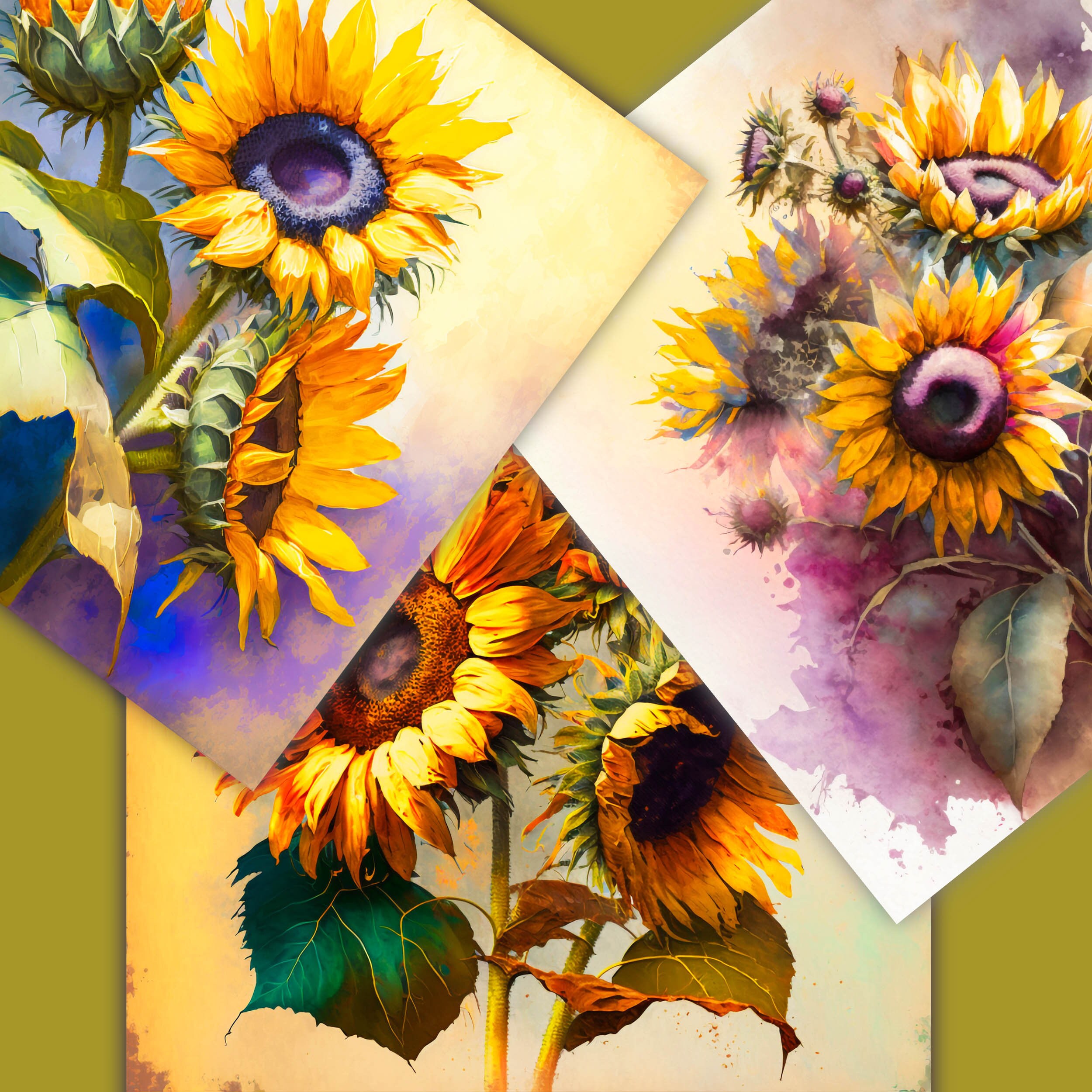 Sunflower: Decoupage DIGITAL PAPERS Suitable for All Kinds of Paper ...