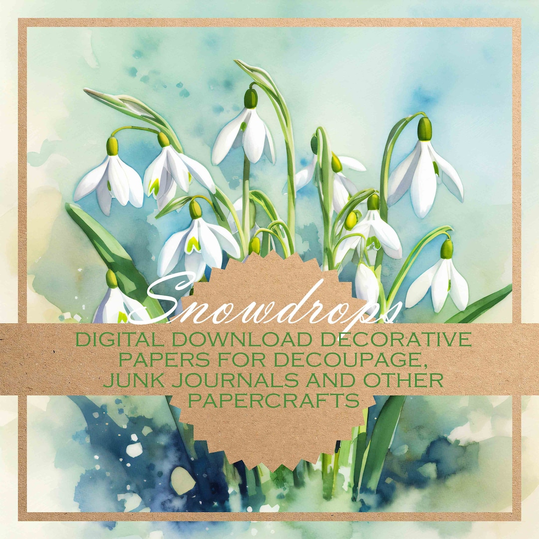 Snowdrops: Decoupage Paper 12x Beautiful Floral Designs/ DIGITAL PAPERS ...