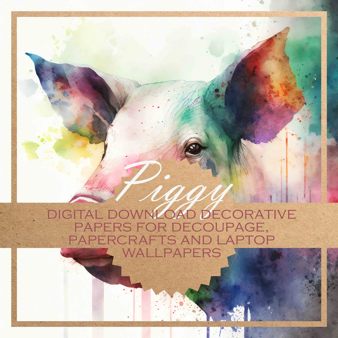 Piggy: Pigs Decoupage Paper/ 20x Beautiful Pig Portrait DIGITAL PAPERS for All Kinds of Paper ...