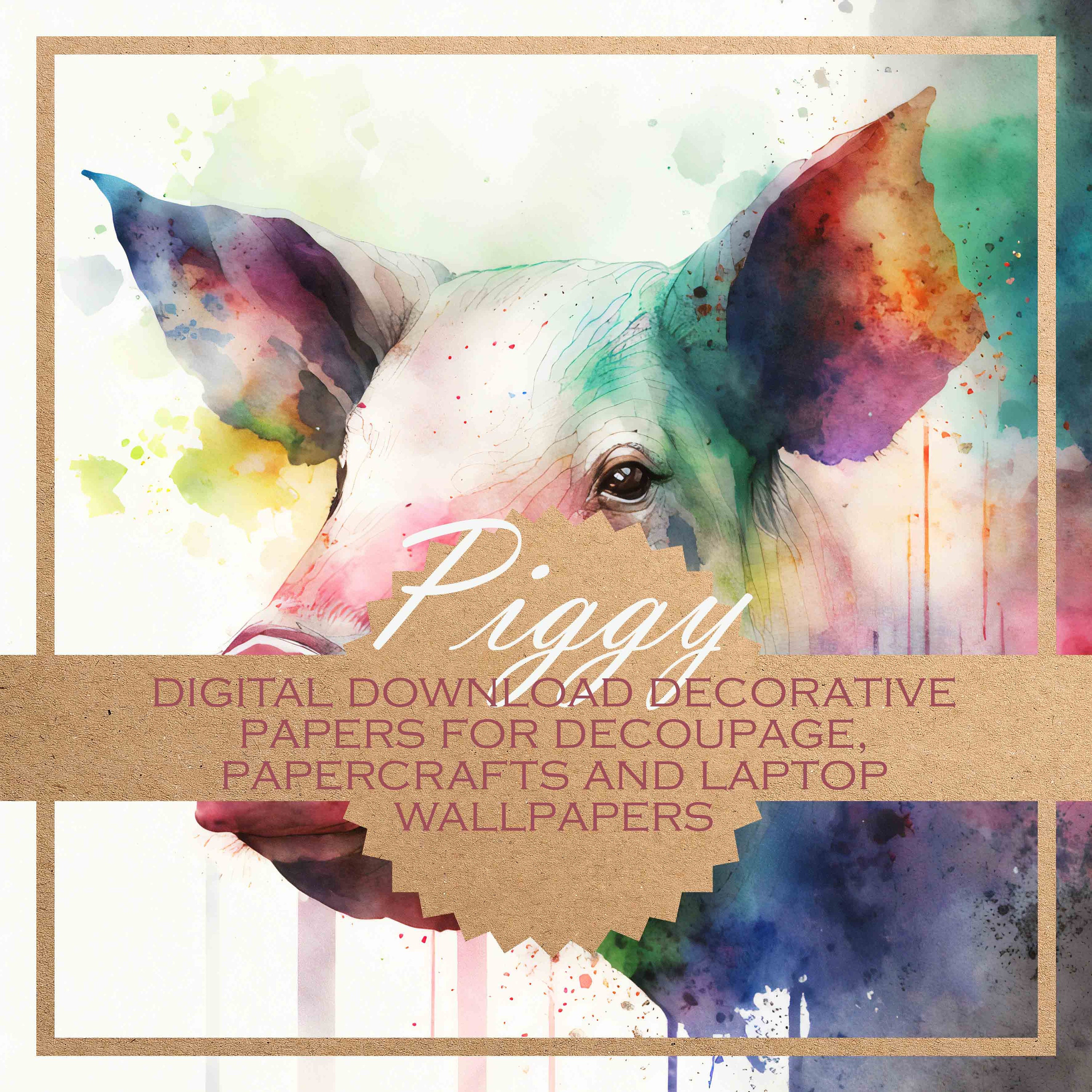 Piggy: Pigs Decoupage Paper/ 20x Beautiful Pig Portrait DIGITAL PAPERS ...