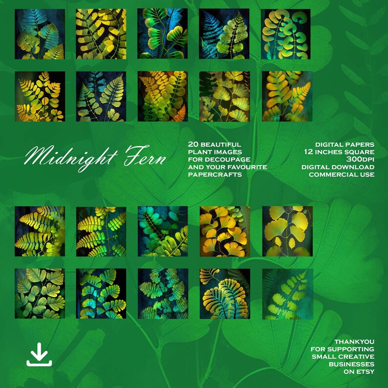 Midnight Fern: Decoupage Paper/digital PAPERS for Download, Card-making ...