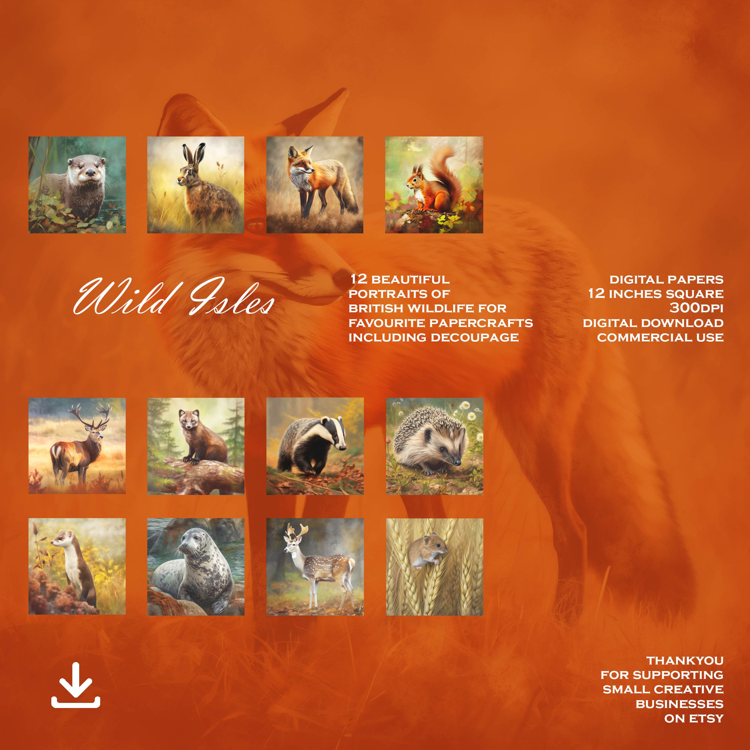 Wild Isles: Decoupage Paper 12x British Wildlife Designs/ DIGITAL ...