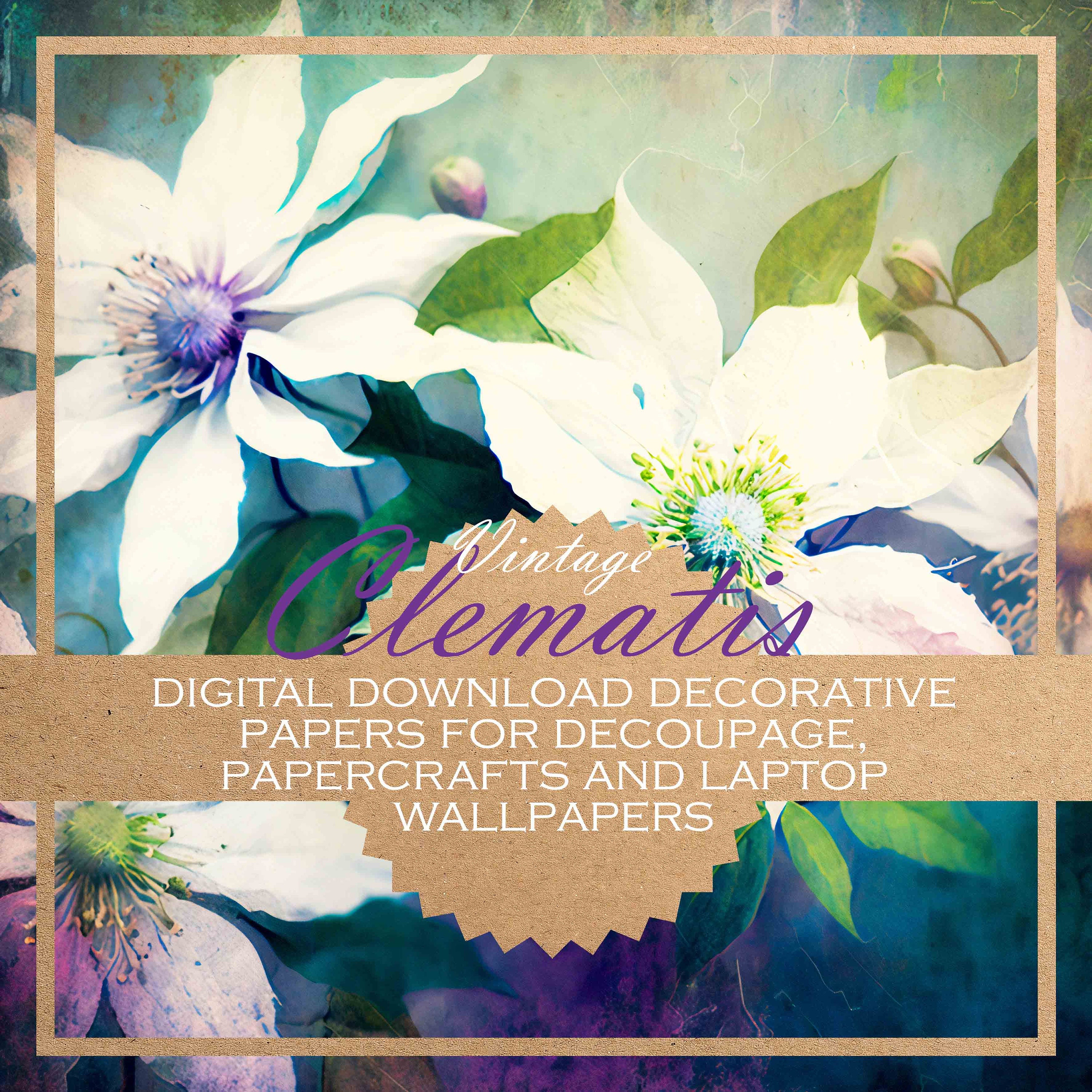 Vintage Clematis: Decoupage Shabby Chic Floral Printable DIGITAL PAPERS ...